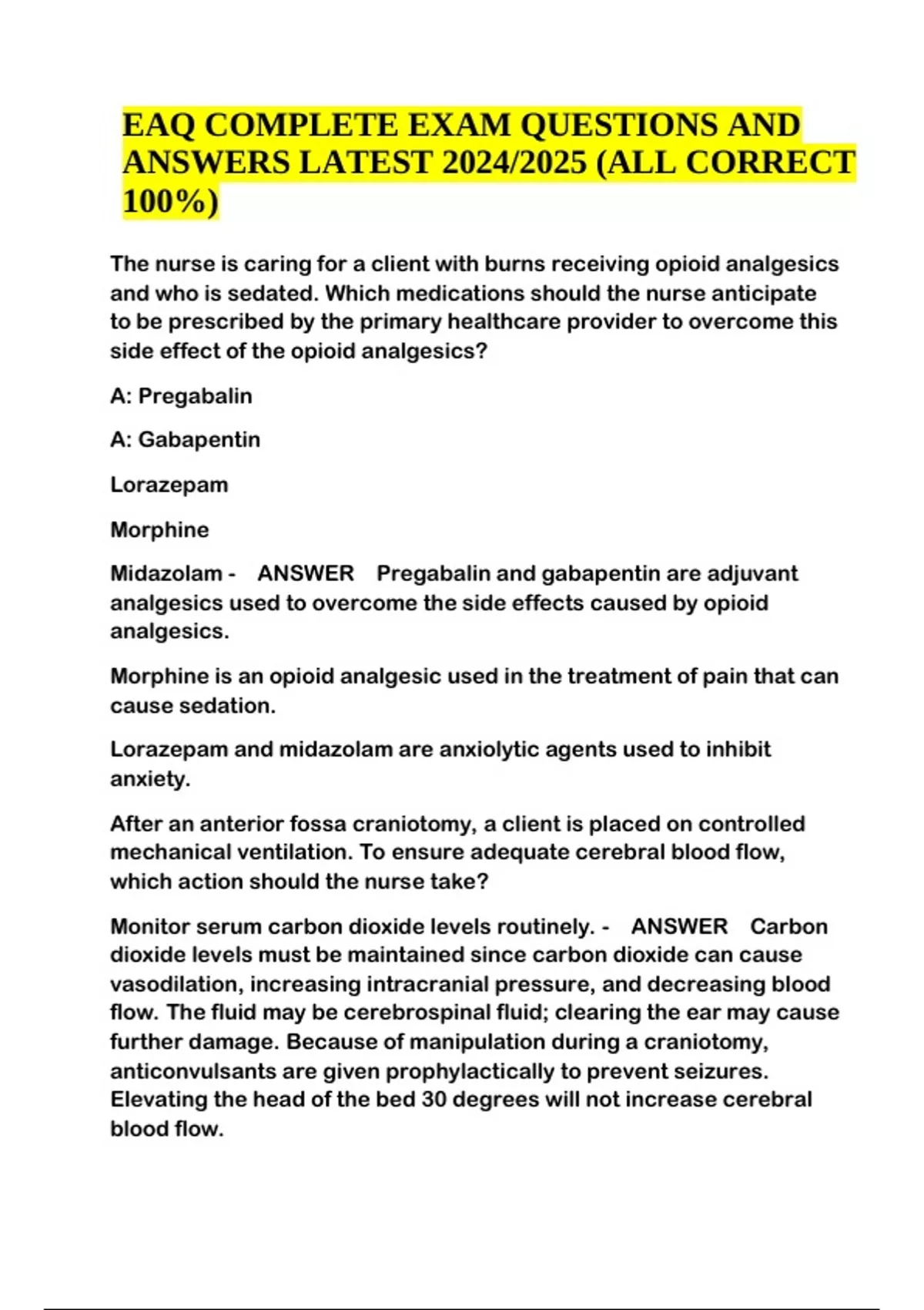 EAQ COMPLETE EXAM QUESTIONS AND ANSWERS LATEST 2024/2025 (CORRECT 100% ...