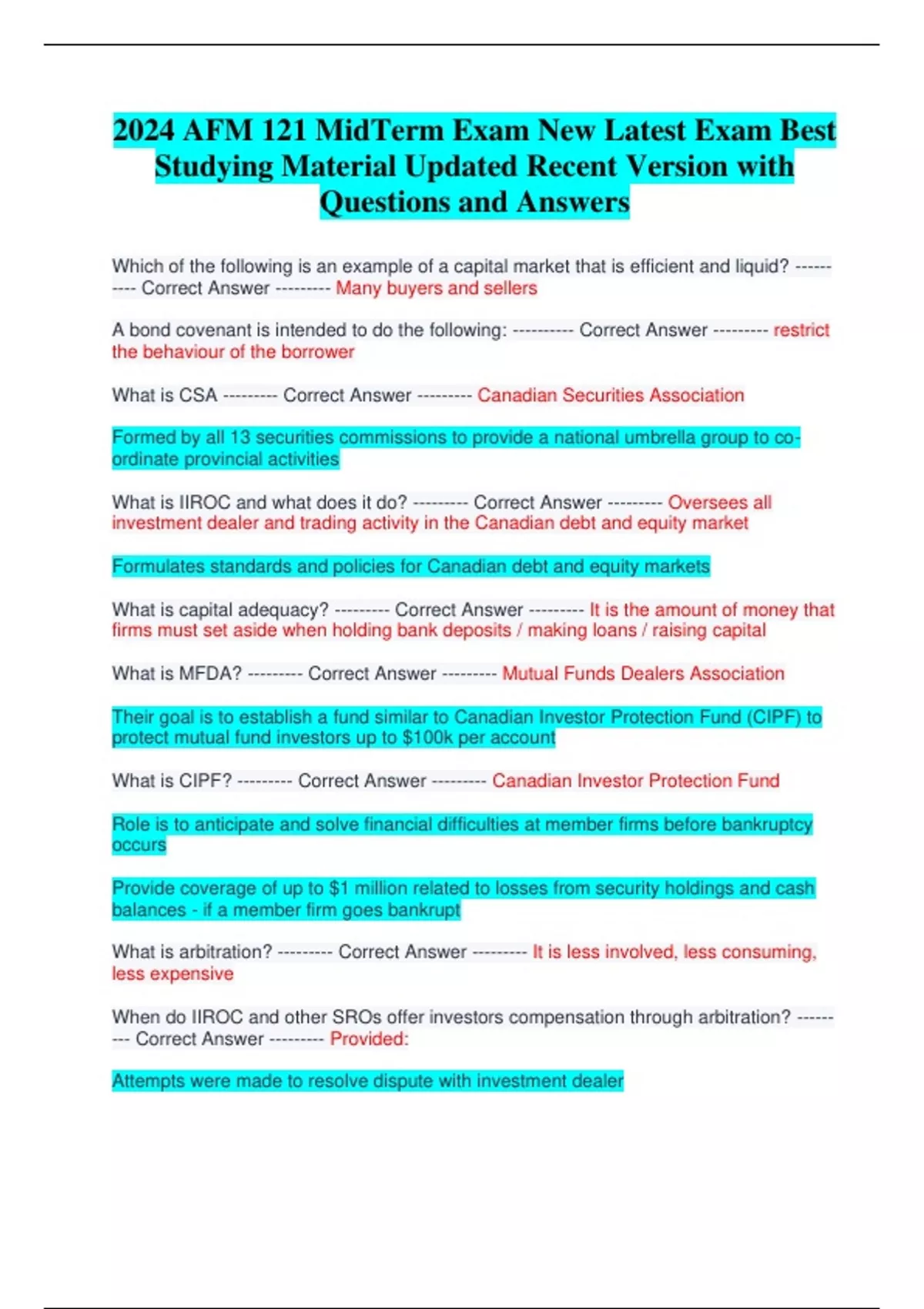 2024 AFM 121 MidTerm Exam New Latest Exam Best Studying Material ...