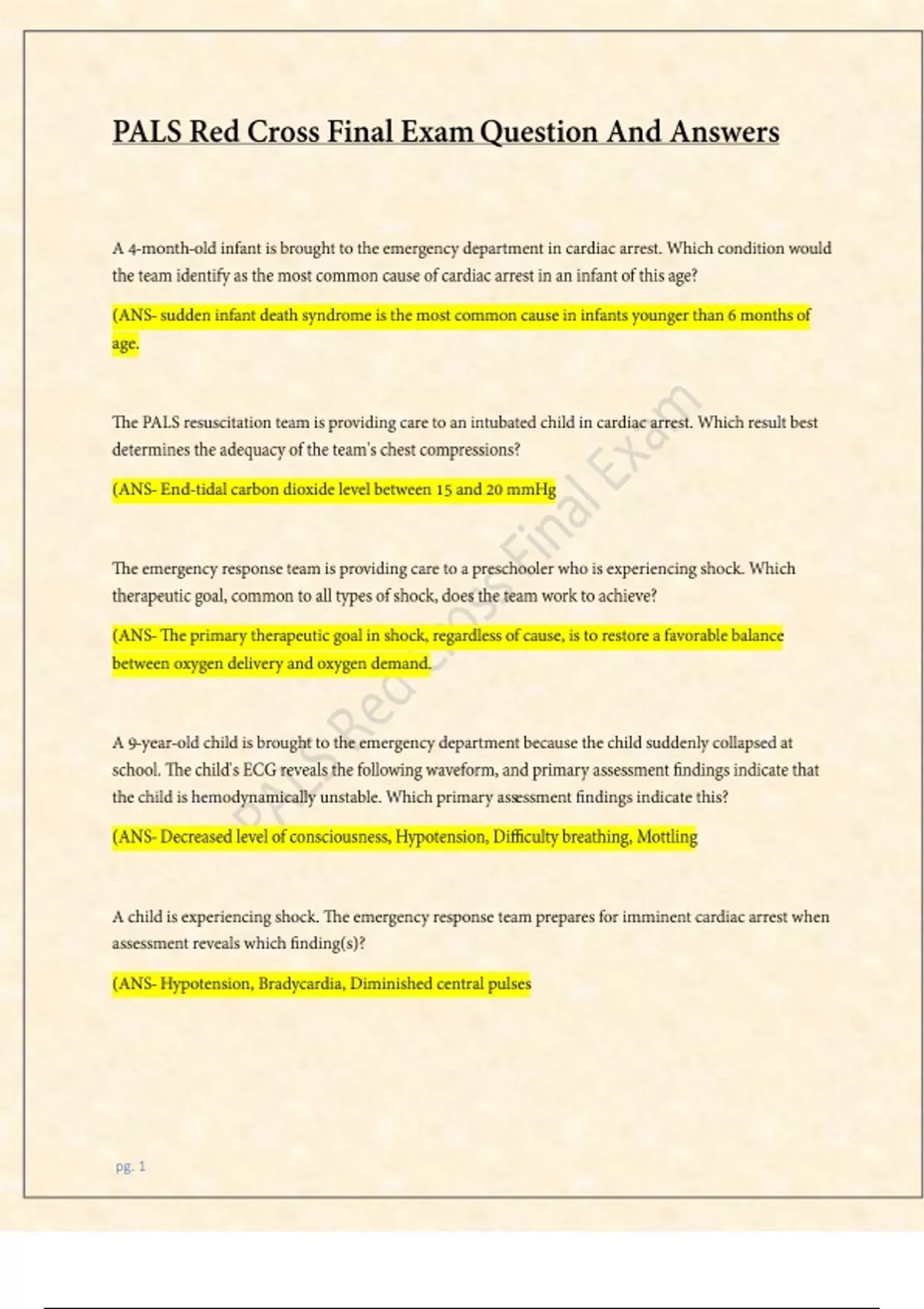 PALS Red Cross Final Exam;Latest 2024 /Questions & Answers/Graded A ...