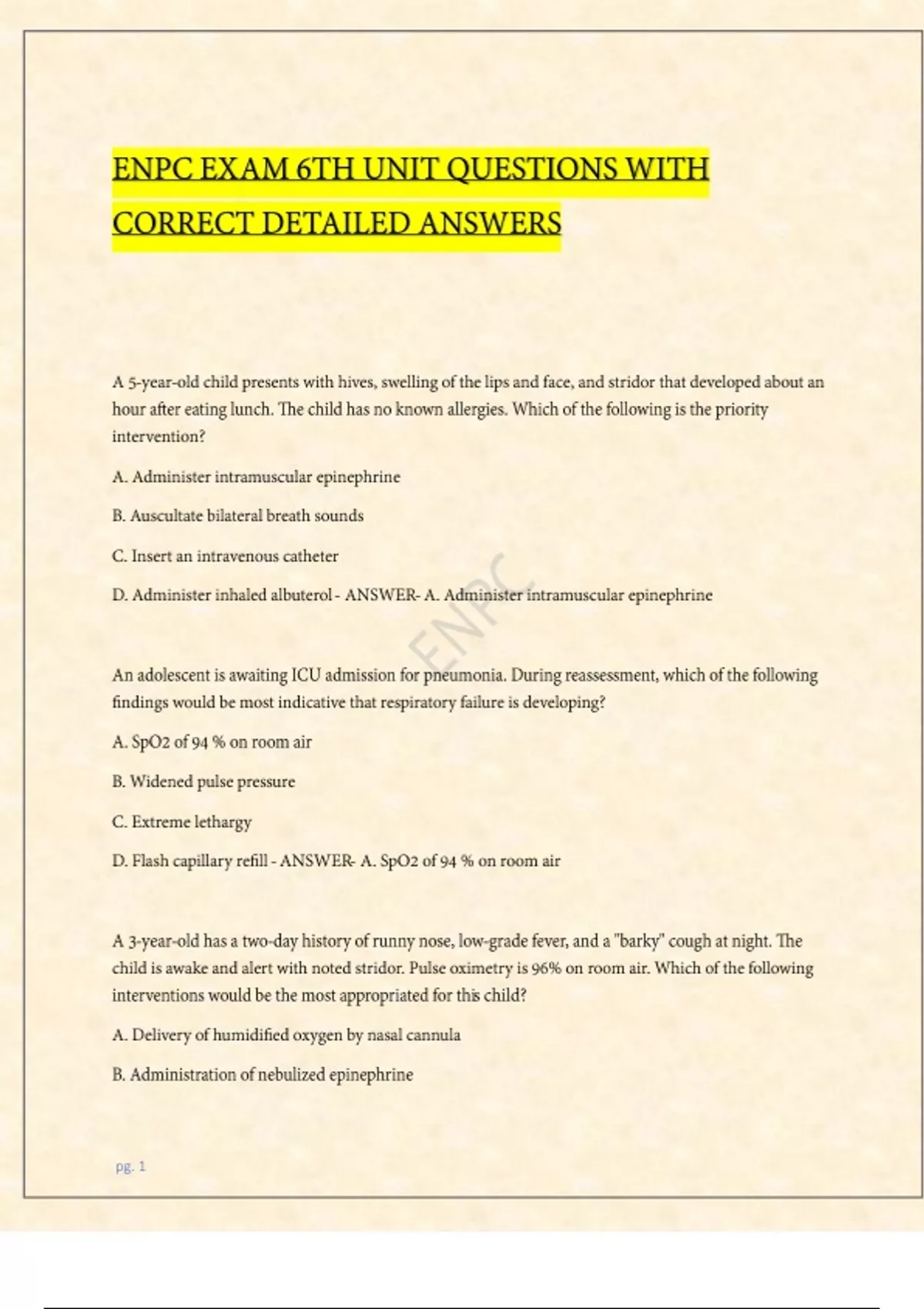 ENPC EXAM 6TH UNIT QUESTIONS WITH CORRECT DETAILED ANSWERS || 2024 ...