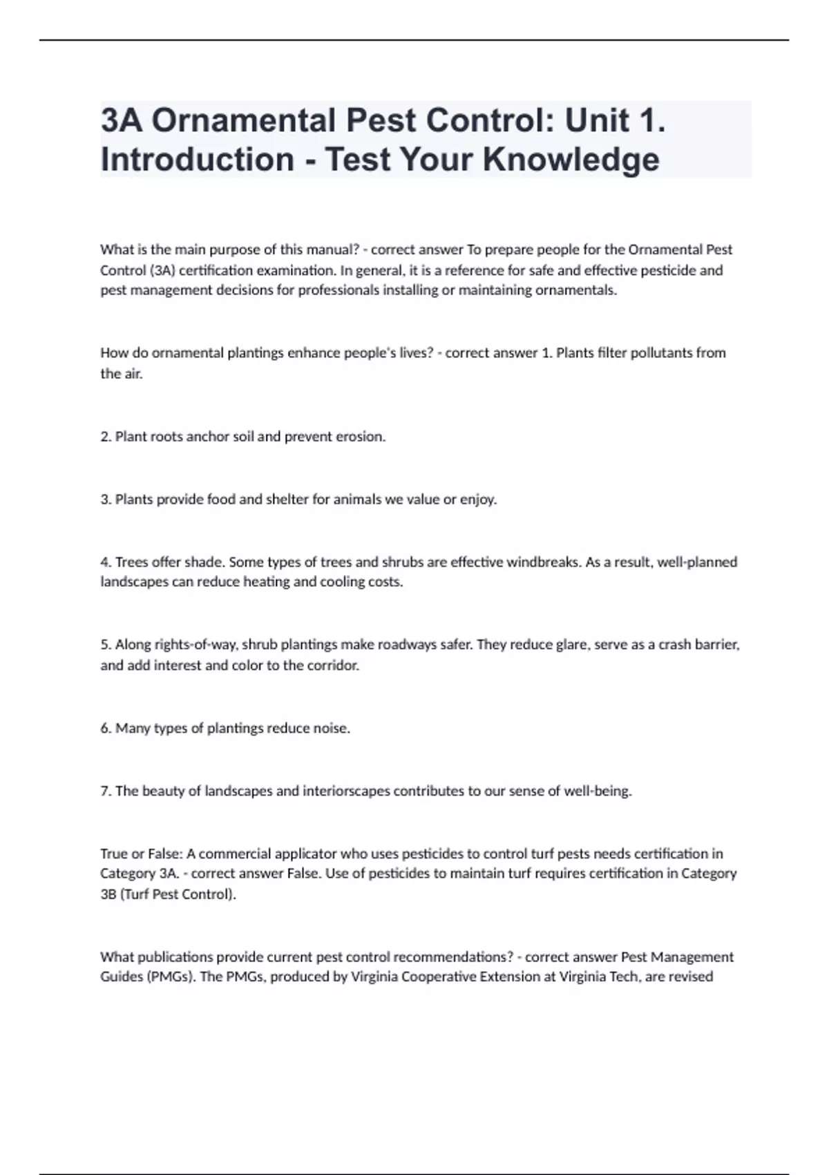 3A Ornamental Pest Control Unit 1. Introduction - Test Your Knowledge ...