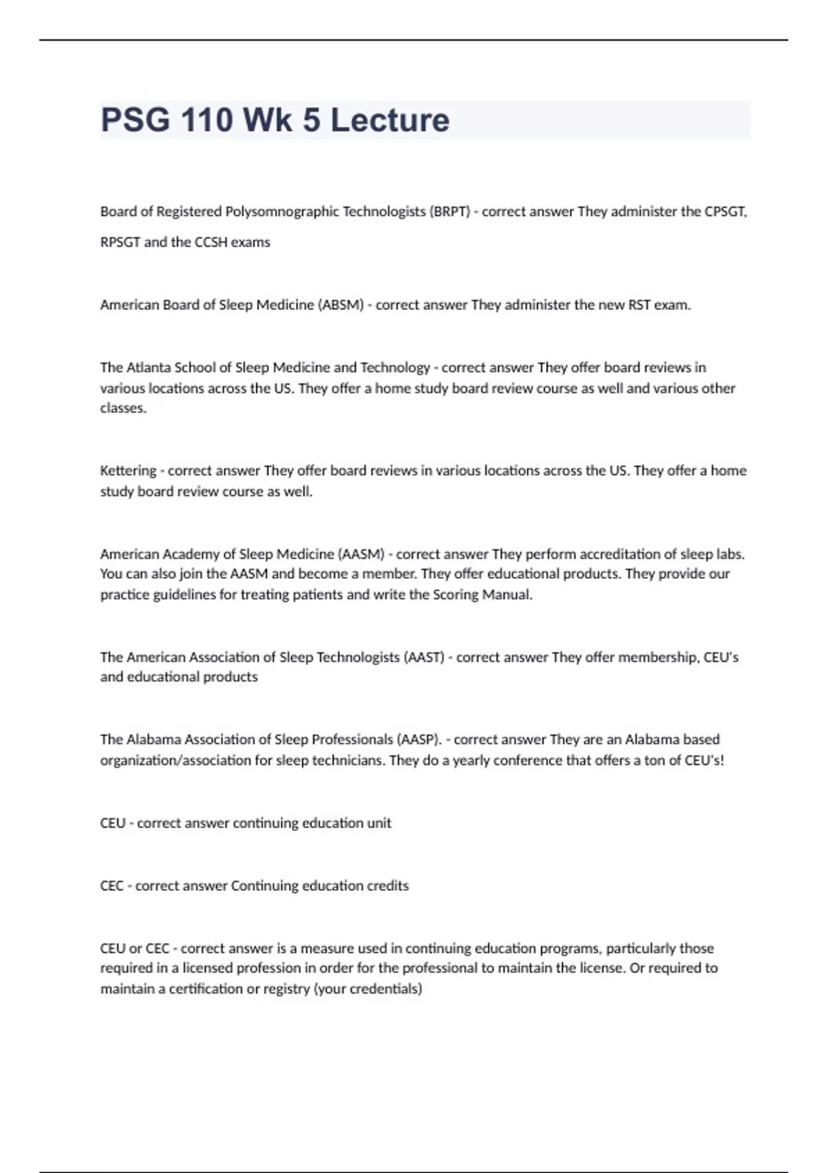 PSG 110 Wk 5 Lecture Questions with complete solution 2024 - CCSH - Stuvia US