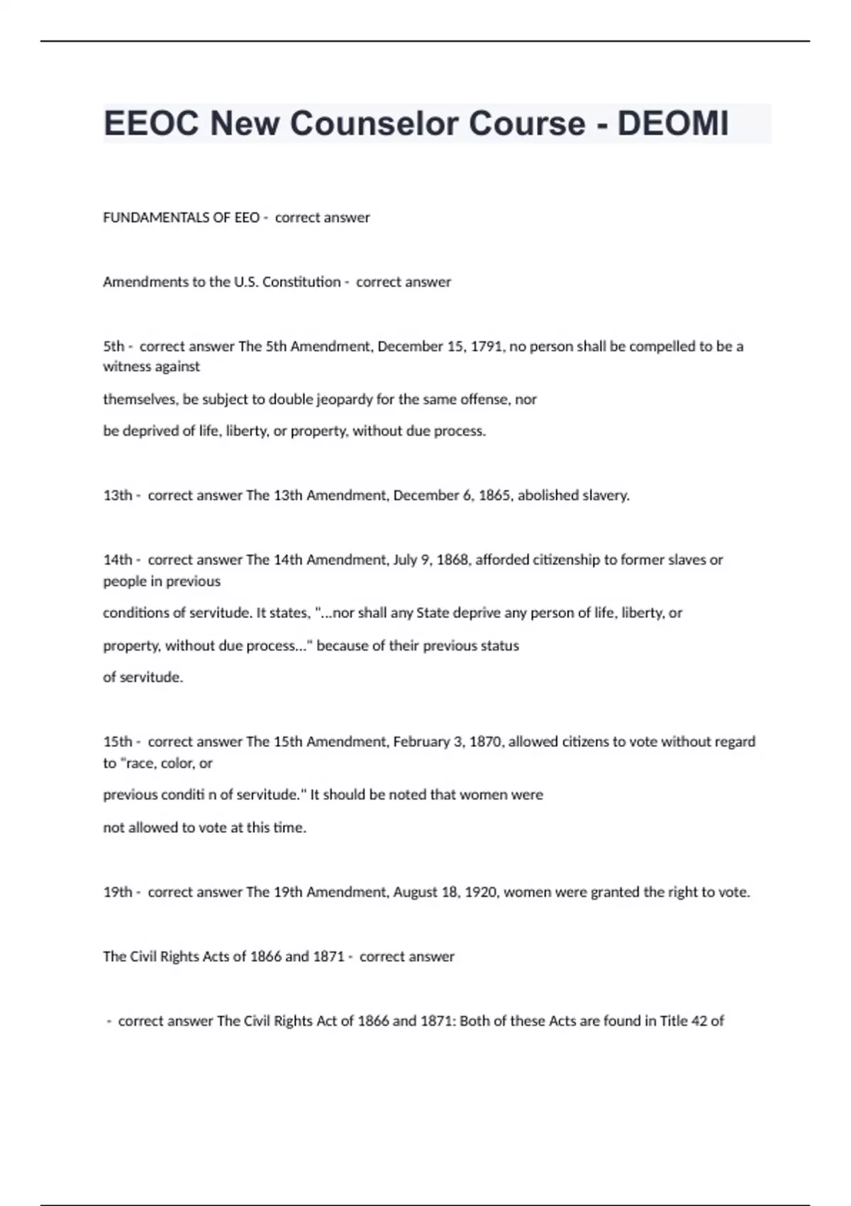 EEOC New Counselor Course - DEOMI Question and answers 100% correct ...