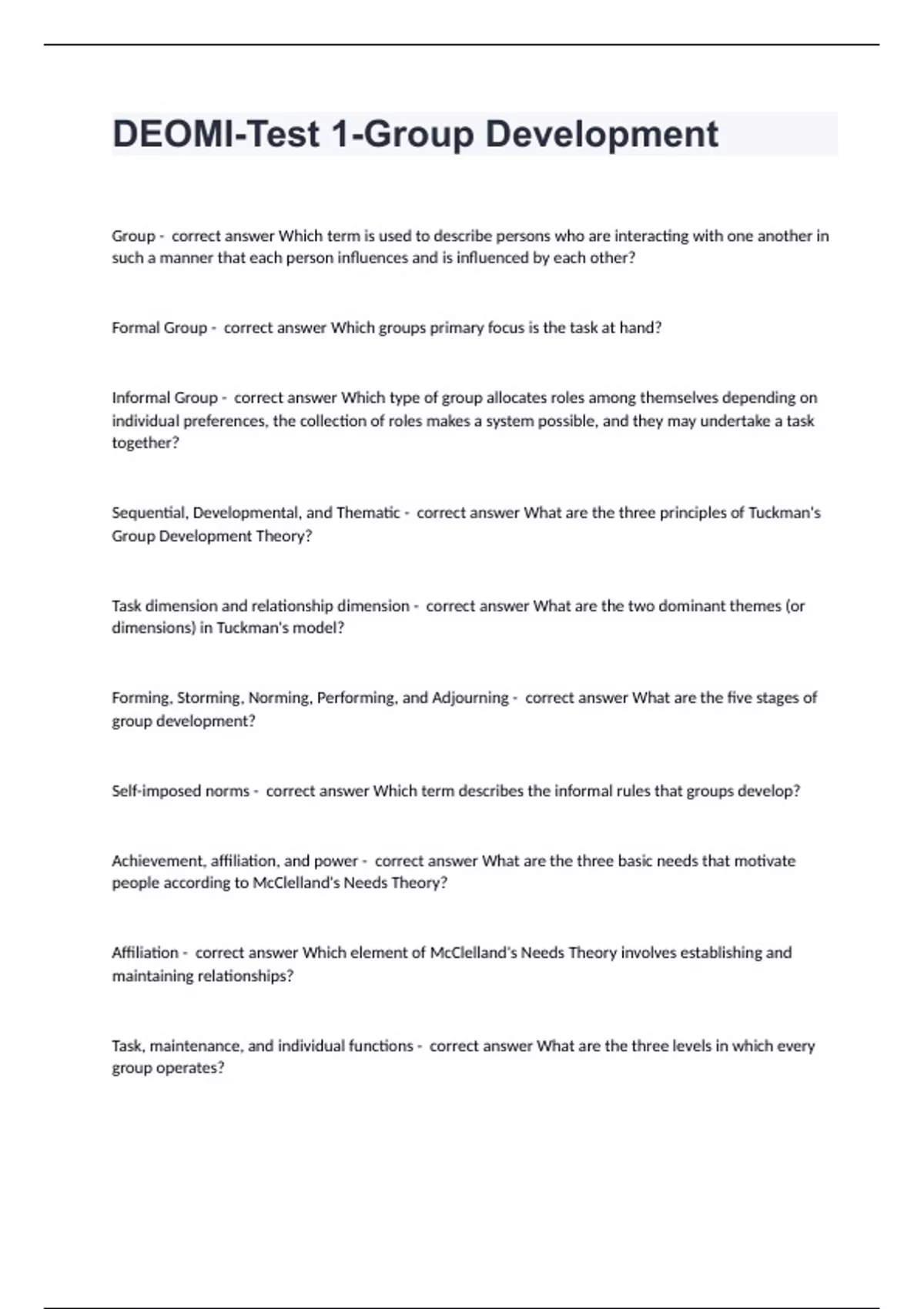 DEOMI-Test 1-Group Development Question and answers 100% correct 2024 ...