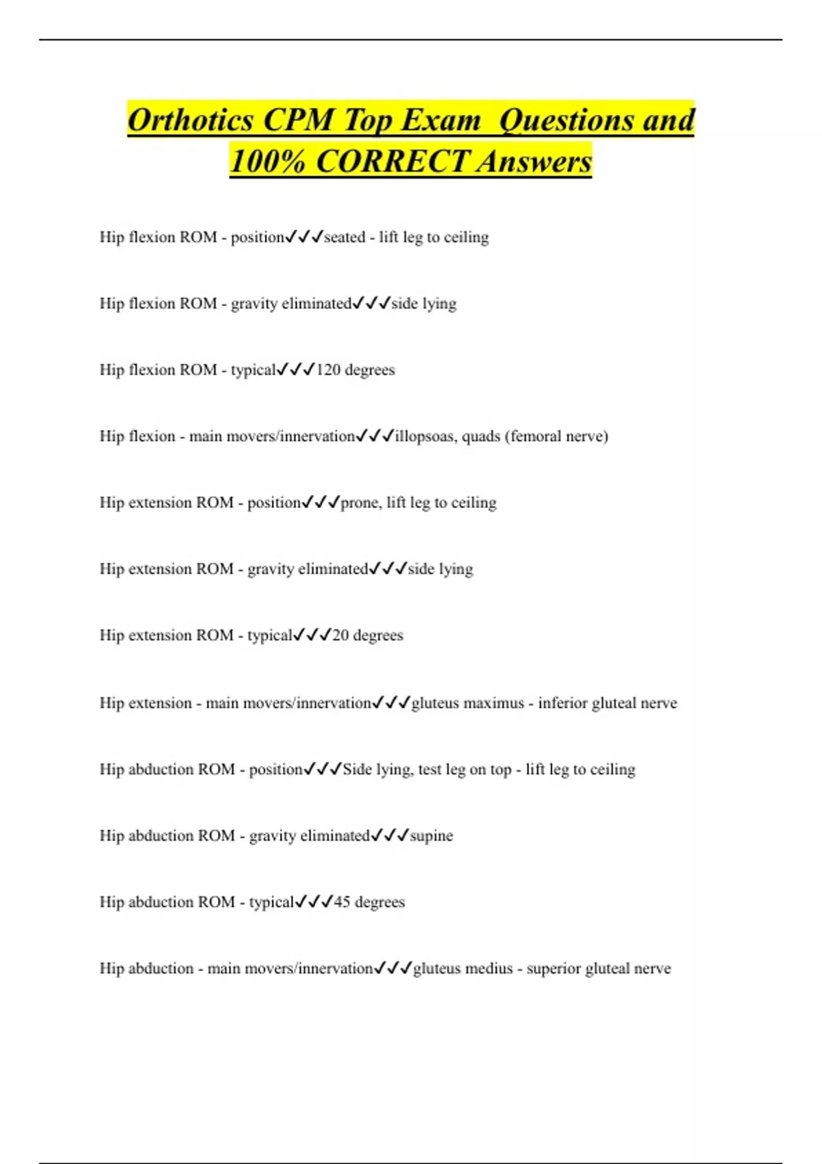 Orthotics CPM Top Exam Questions and 100% CORRECT Answers - Orthotics ...