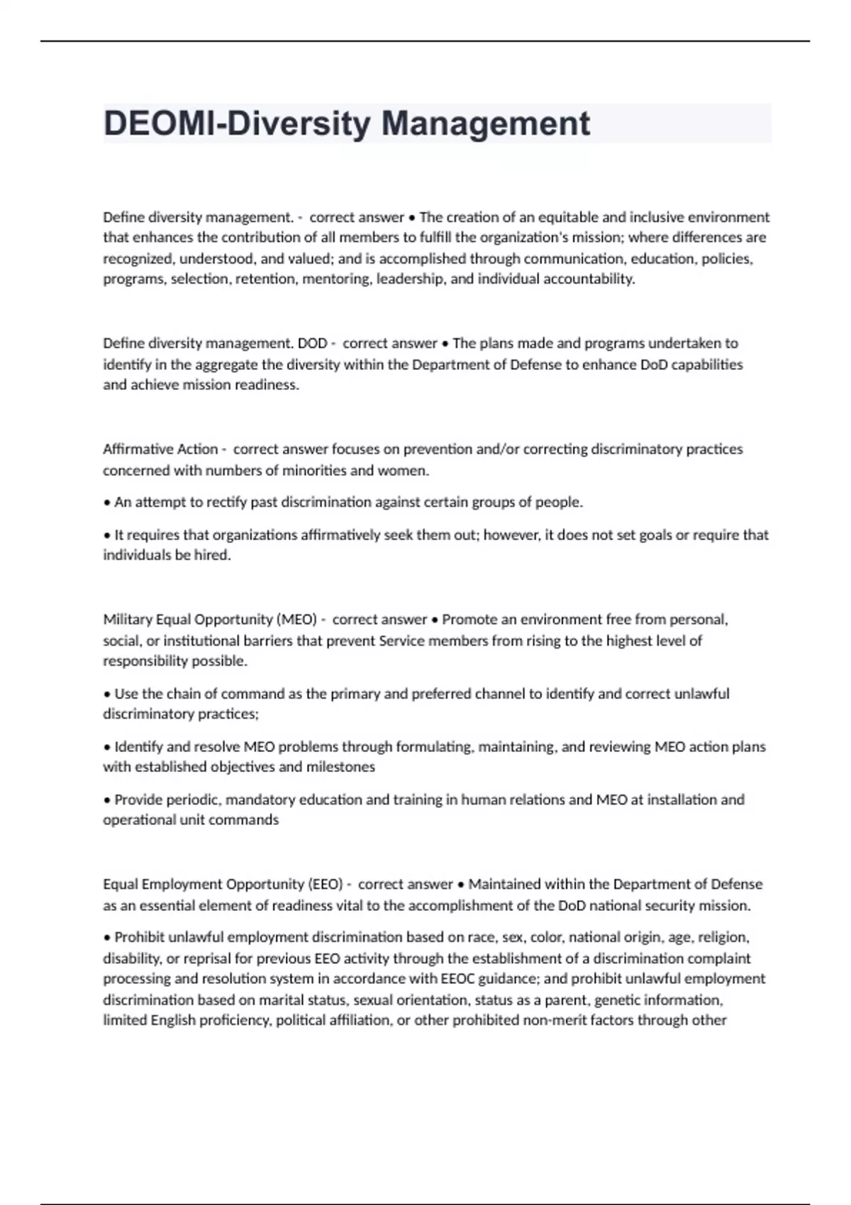 DEOMI-Diversity Management Question and answers correctly solved 2024 ...