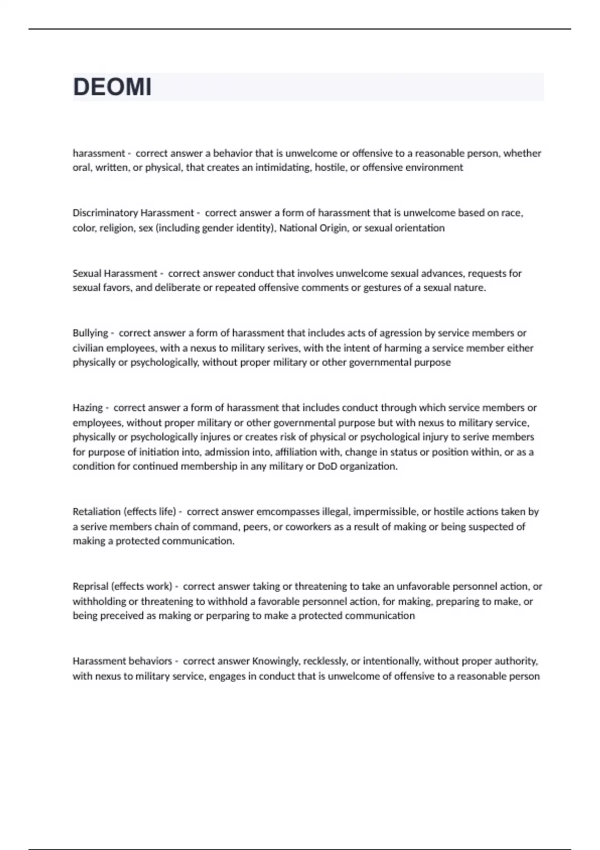 DEOMI Questions with complete solution 2024 - DEOMI - Stuvia US