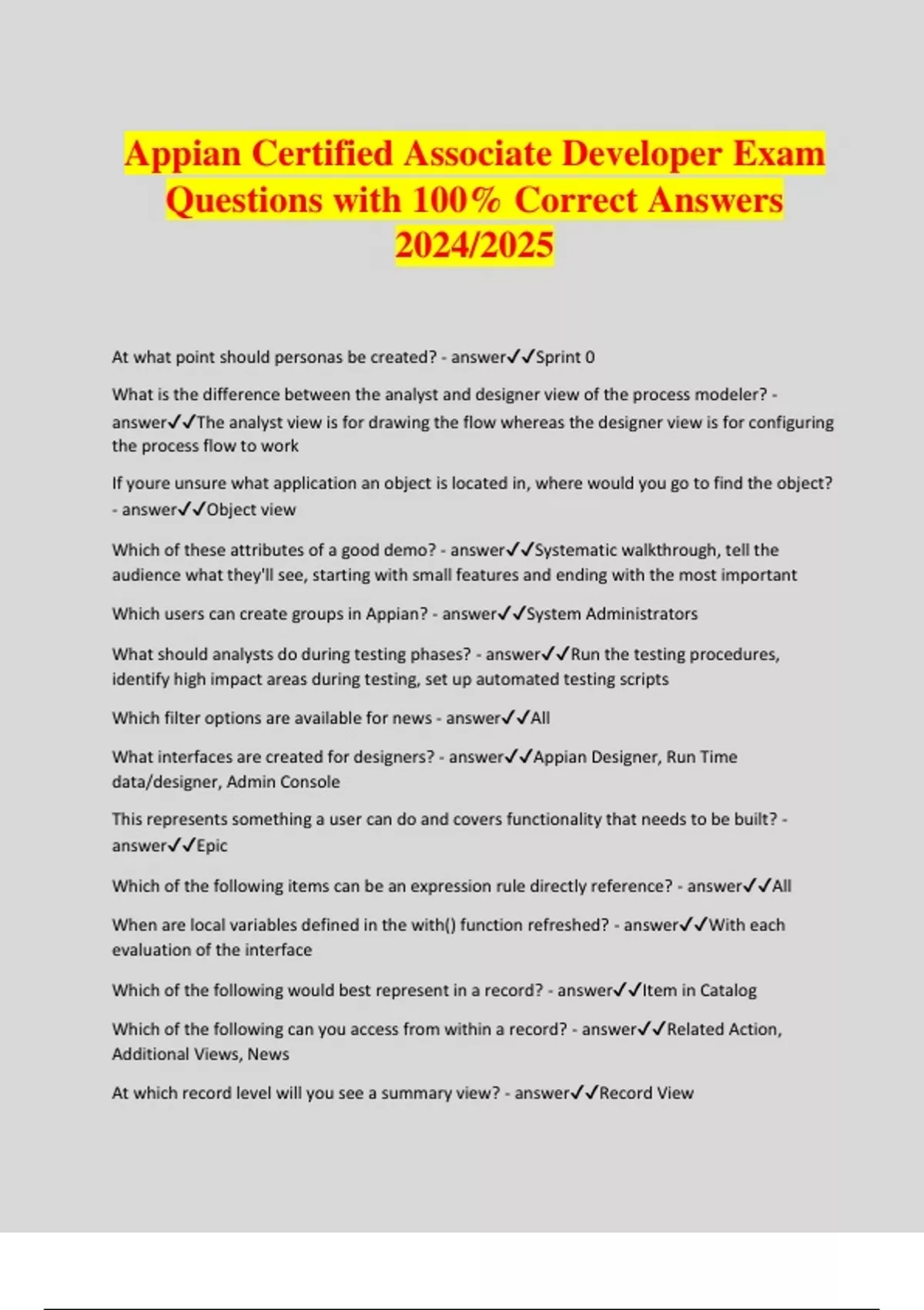 Appian Exam Package Deal with complete solutions 100% Verified - Stuvia US