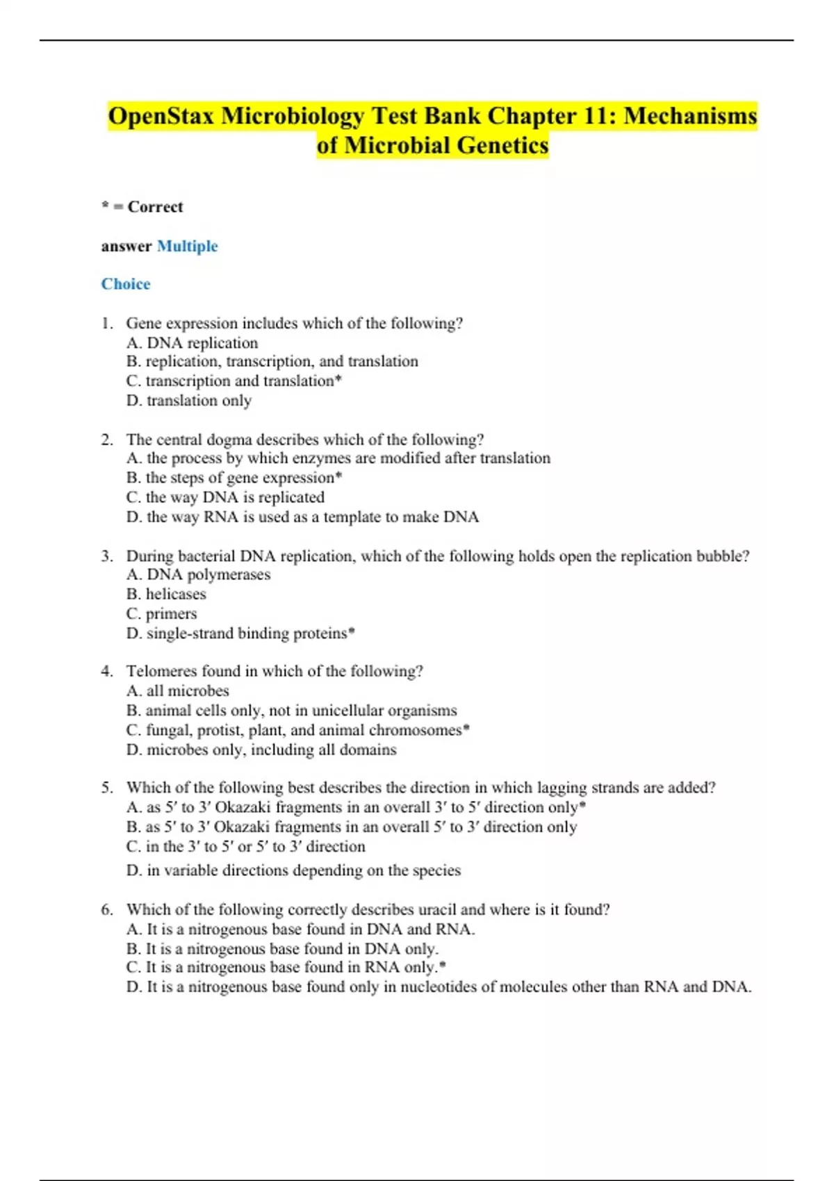 OpenStax Microbiology Test Bank Chapter 11: Mechanisms of Microbial ...