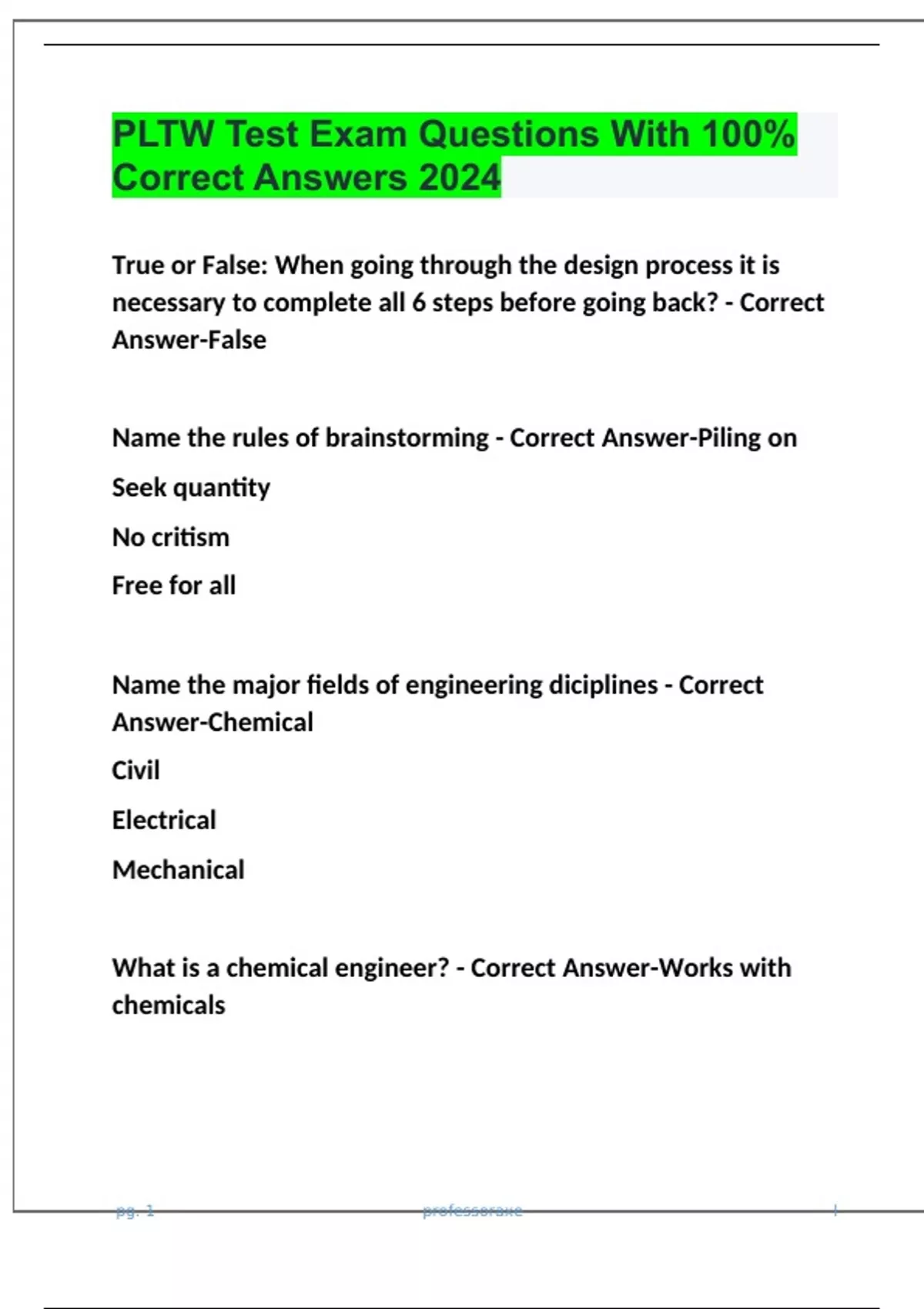 PLTW Test Exam Questions With 100% Correct Answers 2024 - PLTW - Stuvia US
