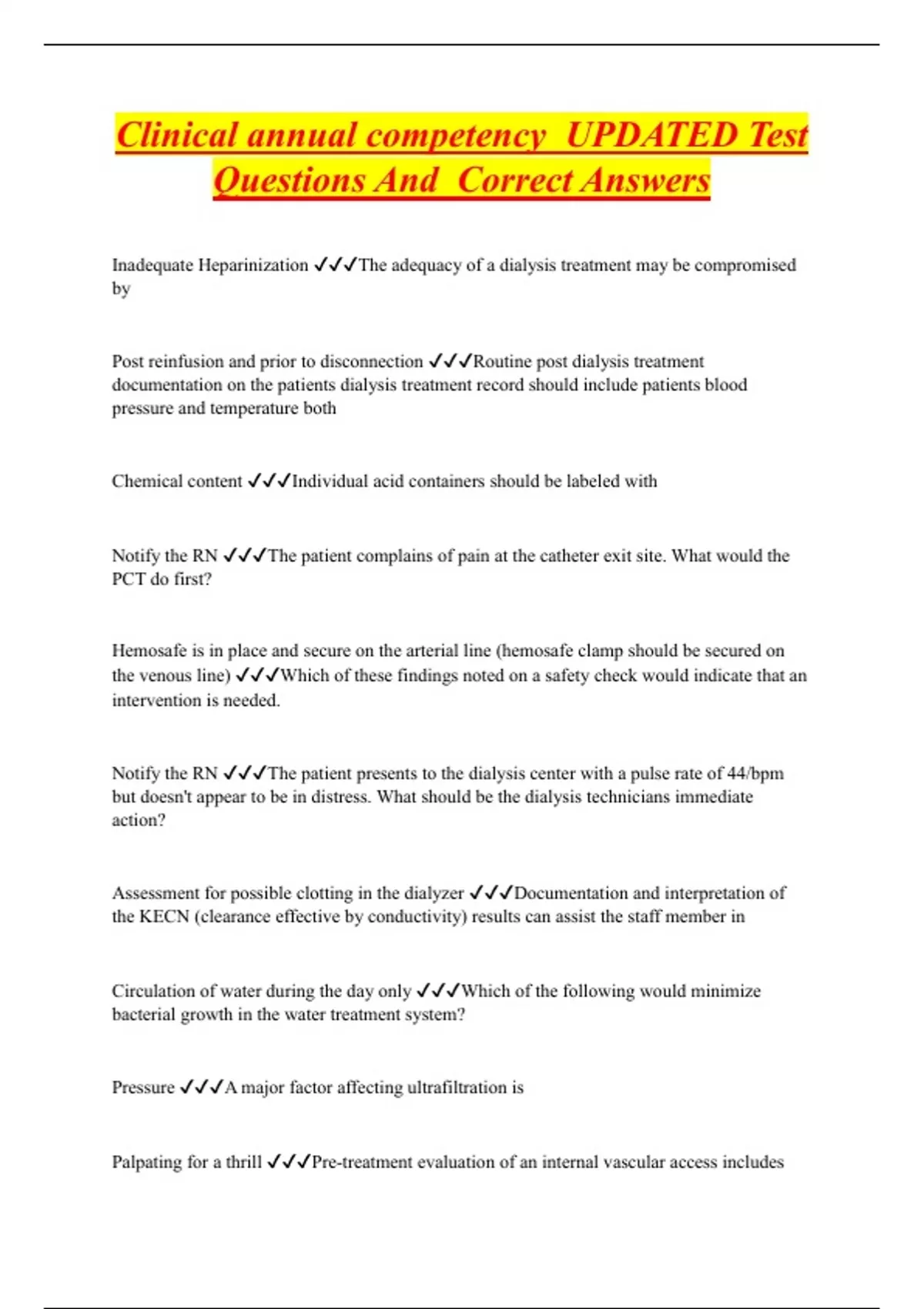 Clinical annual competency UPDATED Test Questions And Correct Answers ...