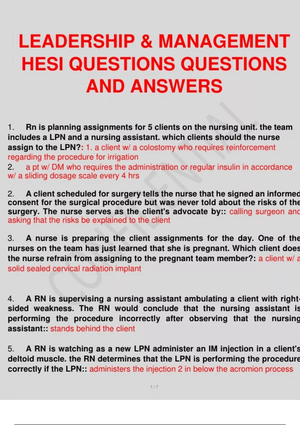 HESI RN Leadership / Management Test Bank Leadership HESI LEADERSHIP ...