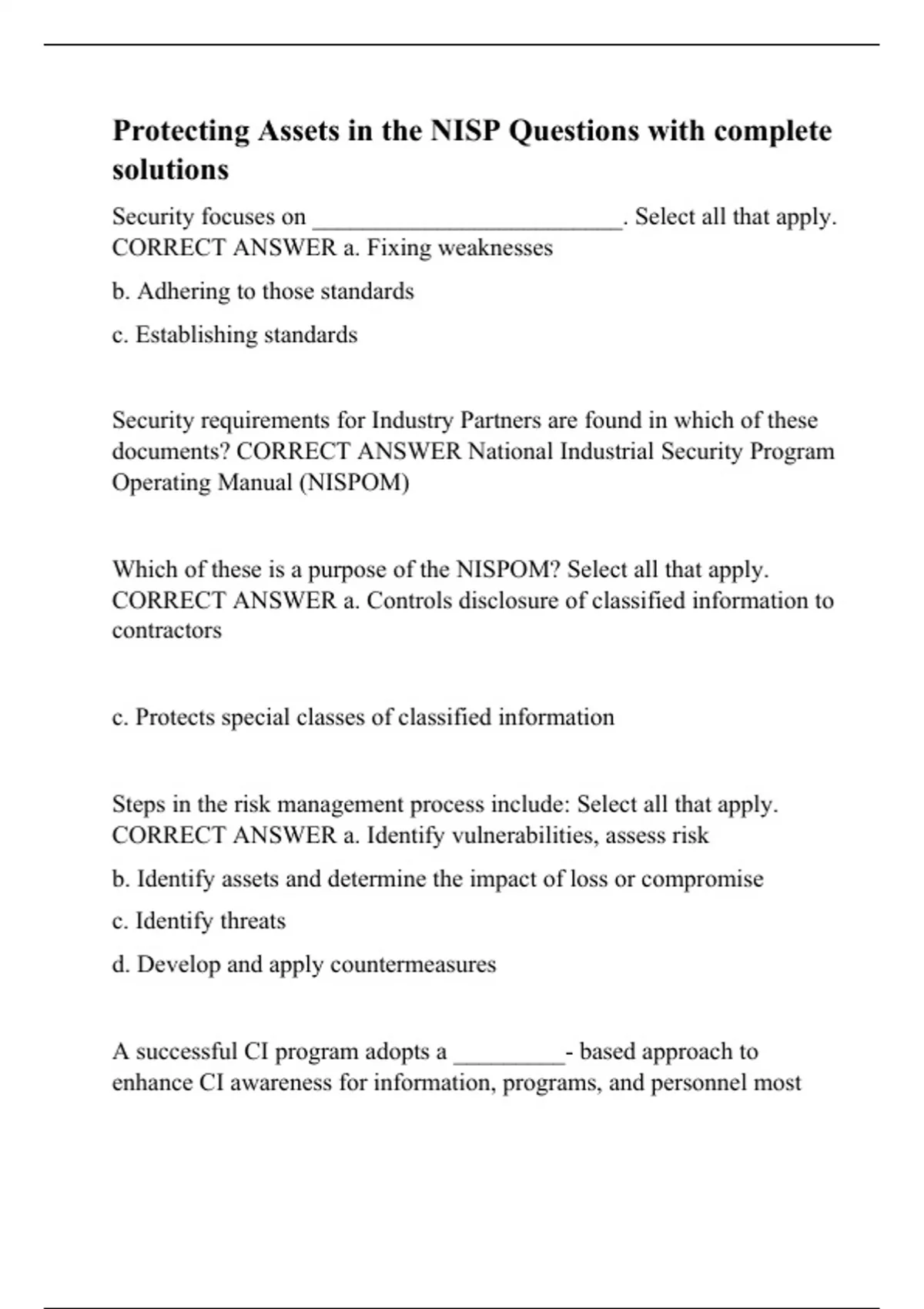Protecting Assets in the NISP Questions with complete solutions - NISP ...