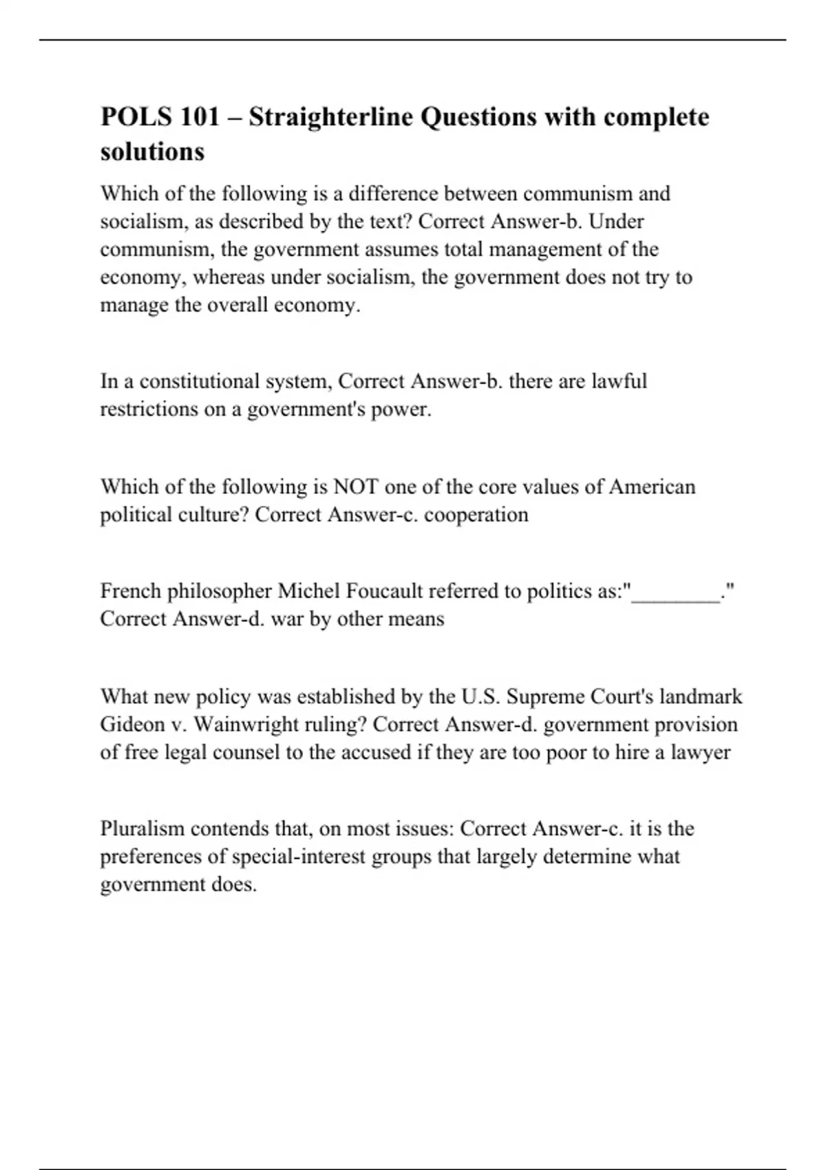 POLS 101 – Straighterline Questions with complete solutions - POLS 101 ...
