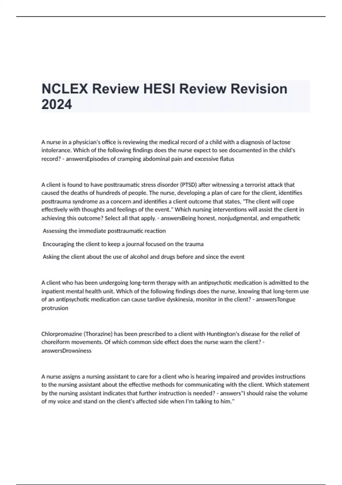 NCLEX Review HESI Review Revision 2024 - Hesi - Stuvia US