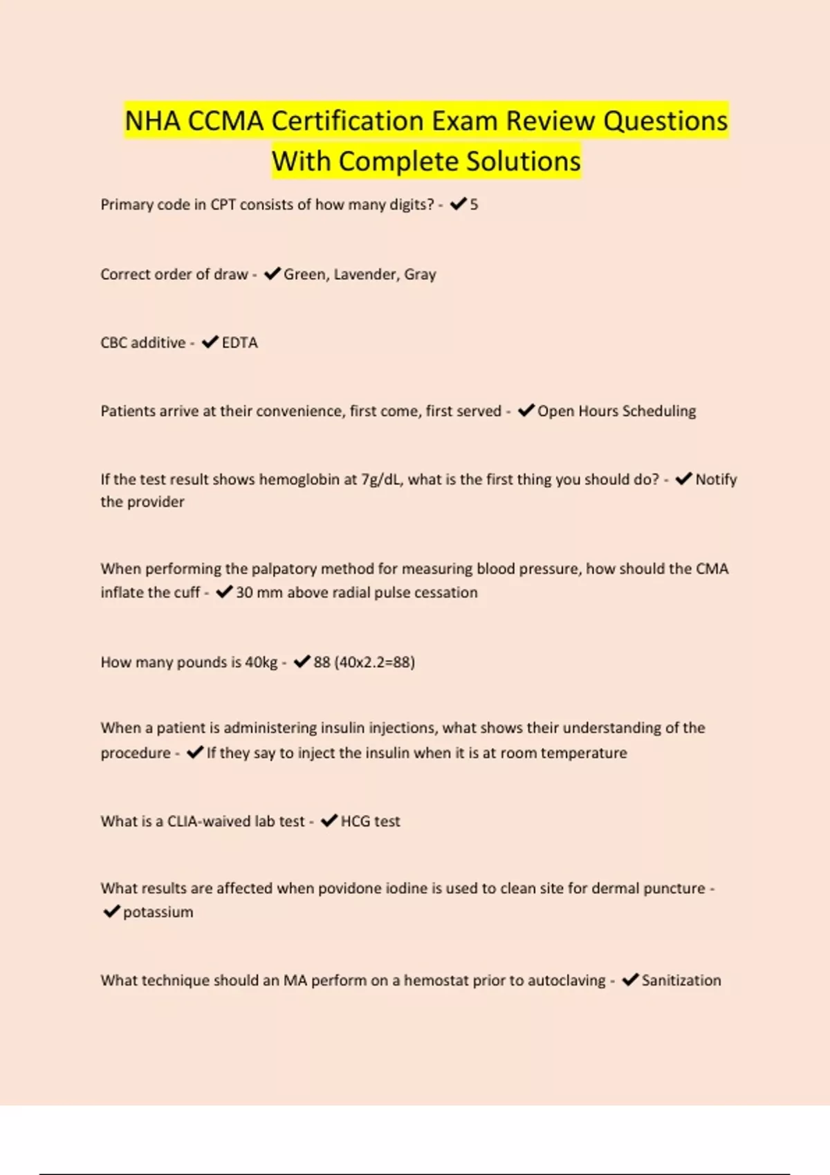 NHA CCMA Certification Exam Review Questions With Complete Solutions ...