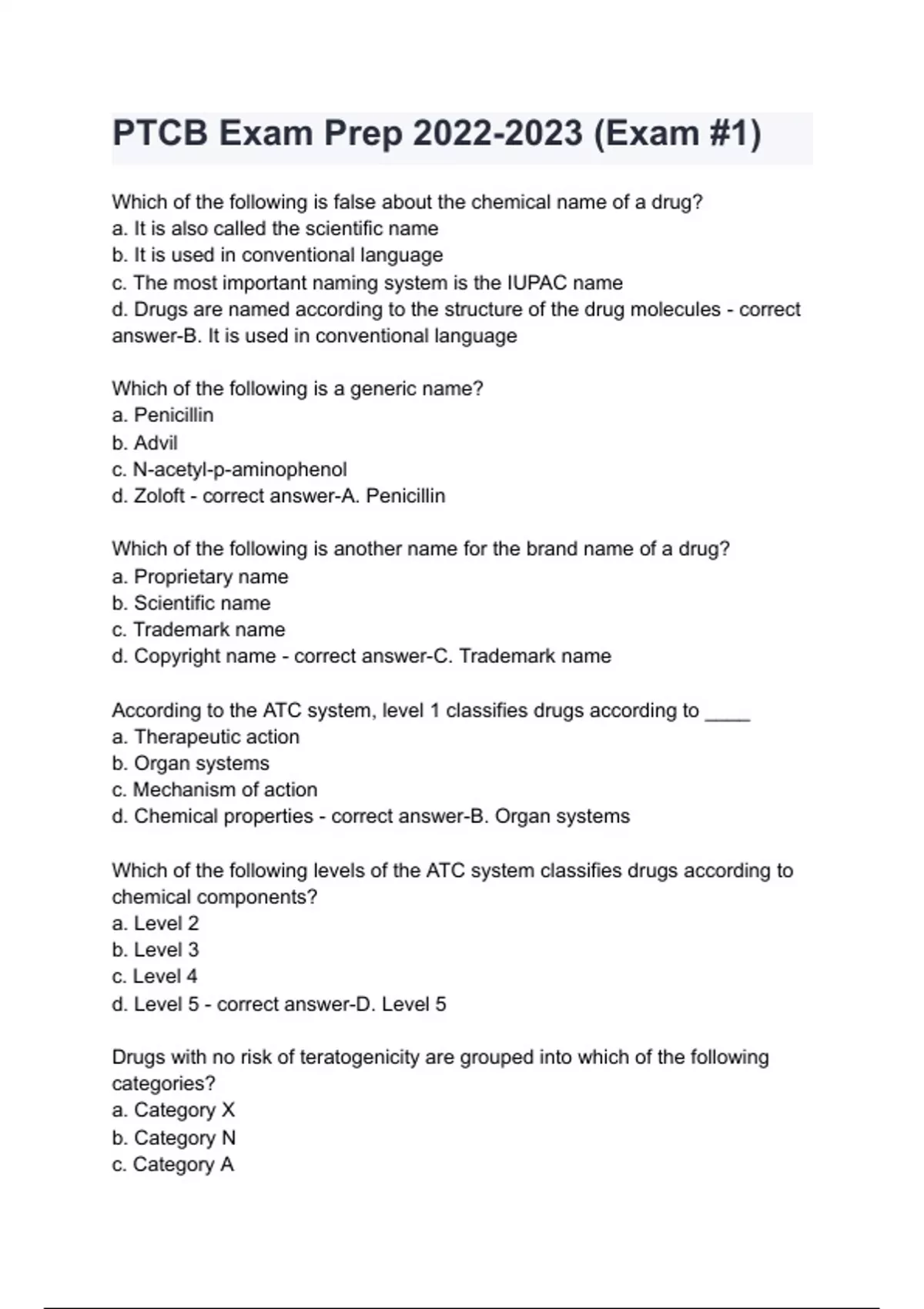 PTCB Exam Prep (Exam #1) questions and verified answers (2023/ 2024 ...
