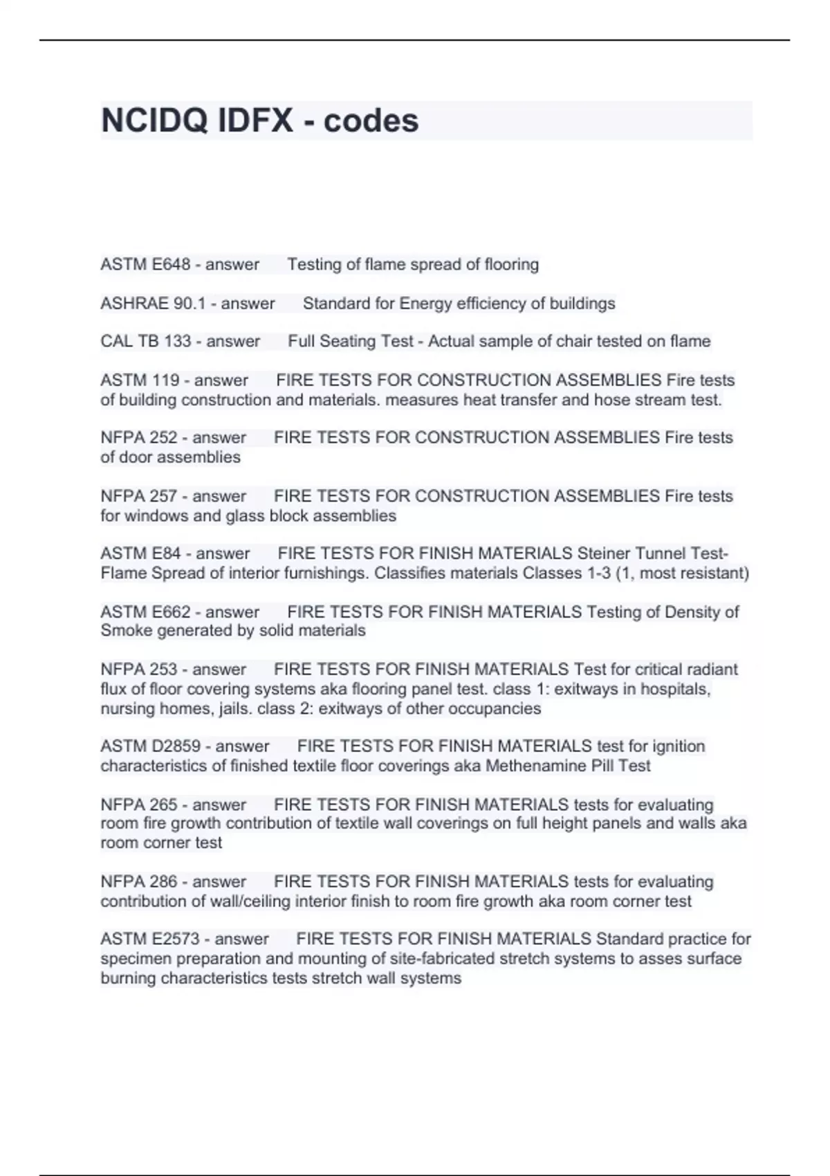 NCIDQ IDFX - codes Questions with Accurate Answers 2024 - NCIDQ - Stuvia US