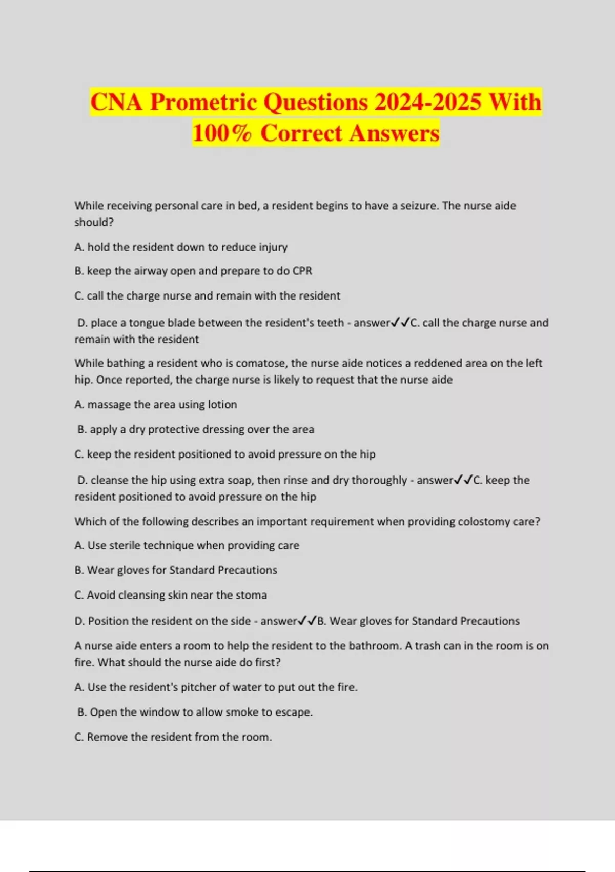 CNA Prometric Questions With 100% Correct Answers - CNA Prometric - Stuvia US
