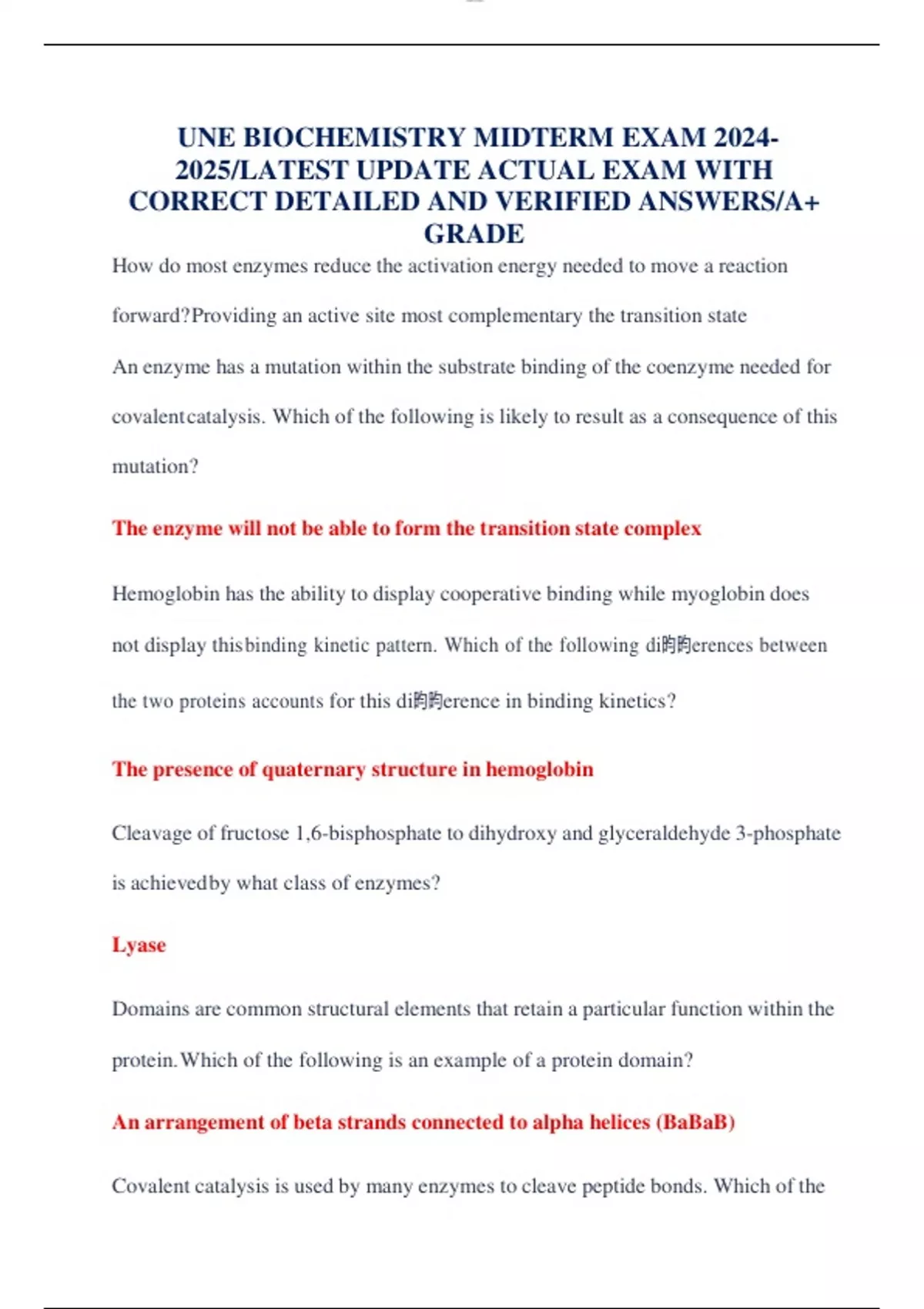 MEDICAL BIOCHEMMISTRY/UNE BIOCHEMISTRY FINAL EXAMS(3 VERSIONS) FINAL ...