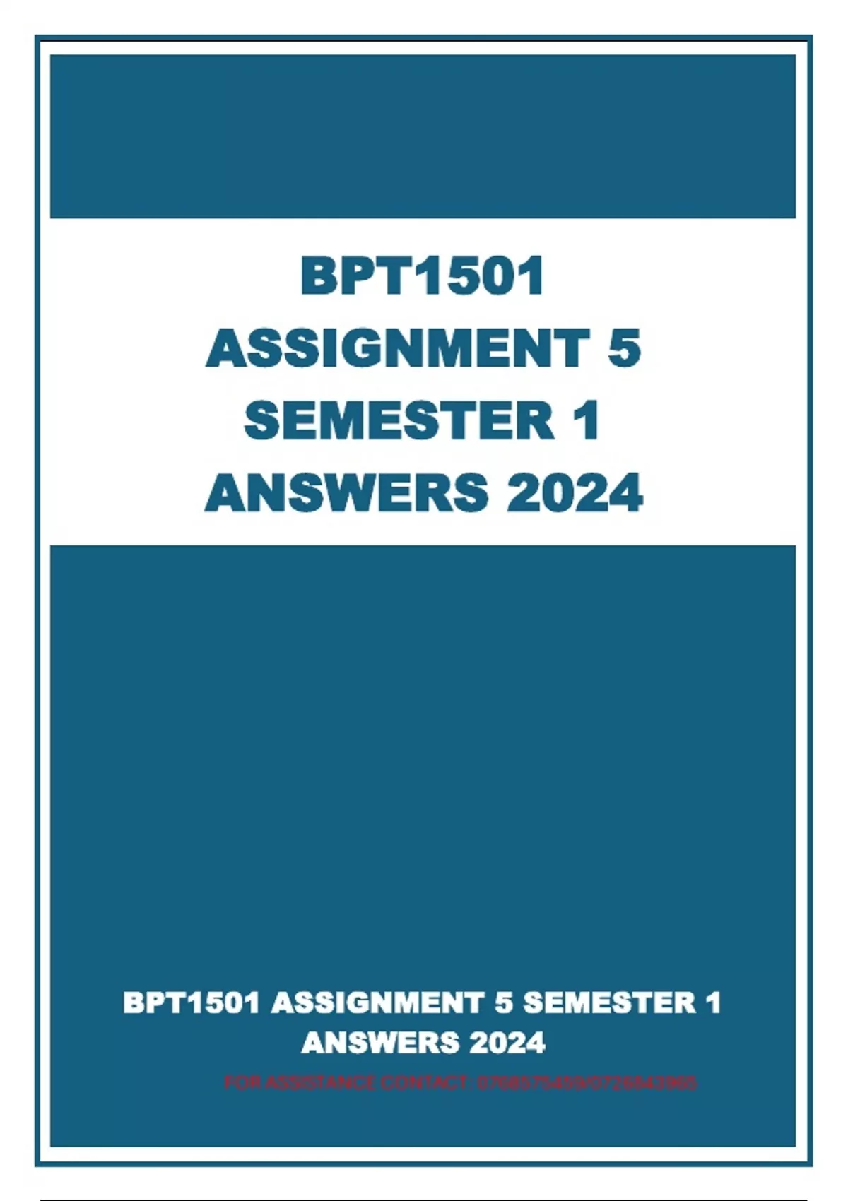 BPT1501 ASSIGNMENT 5 SEMESTER 1 ANSWERS 2024 - BPT1501 - Being a ...