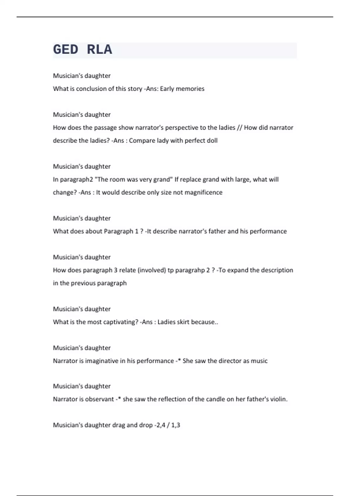 GED RLA 2024 - GED RLA - Stuvia US