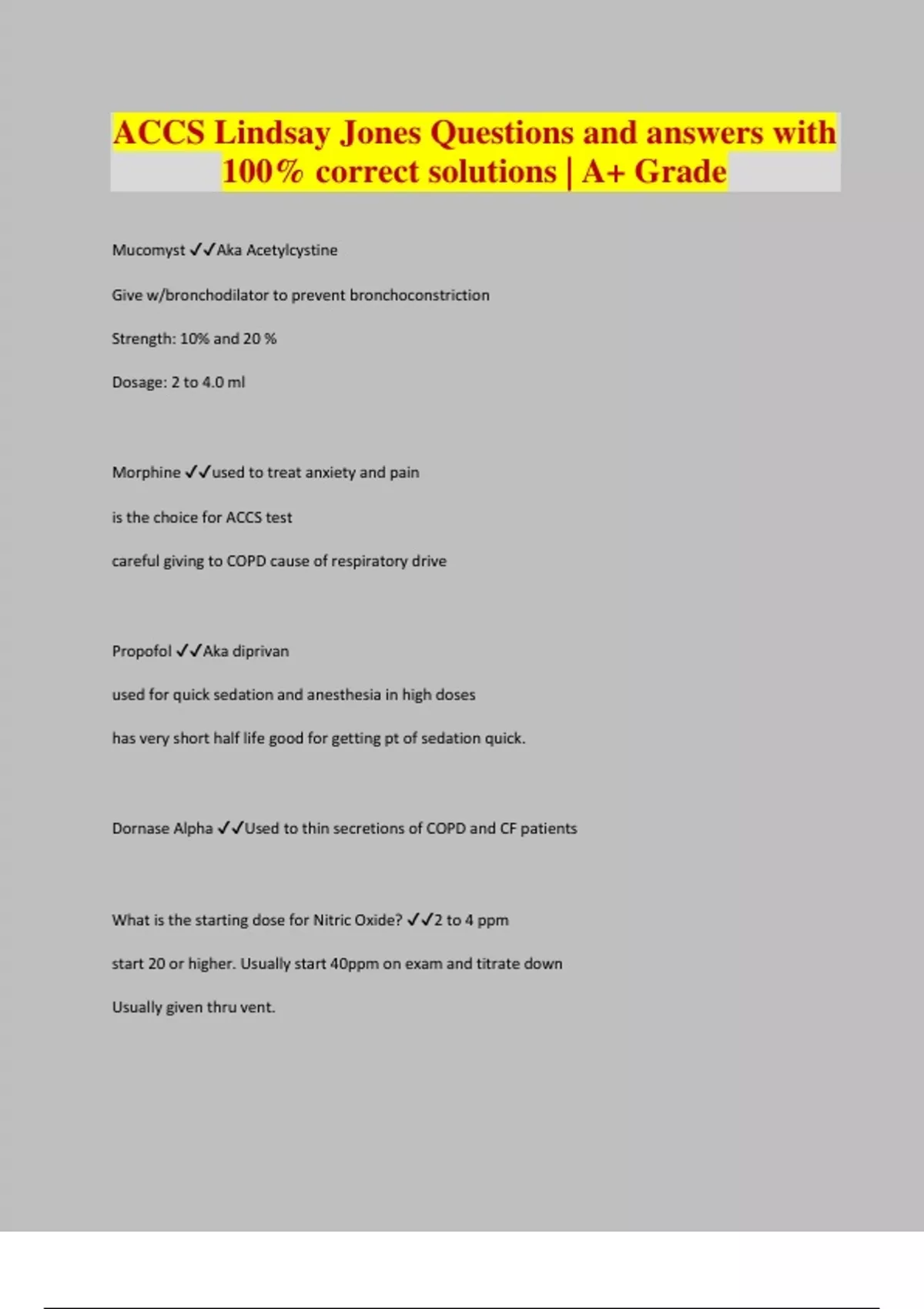 ACCS Lindsay Jones Questions and answers with 100% correct solutions | A+ Grade - ACCS Lindsay ...