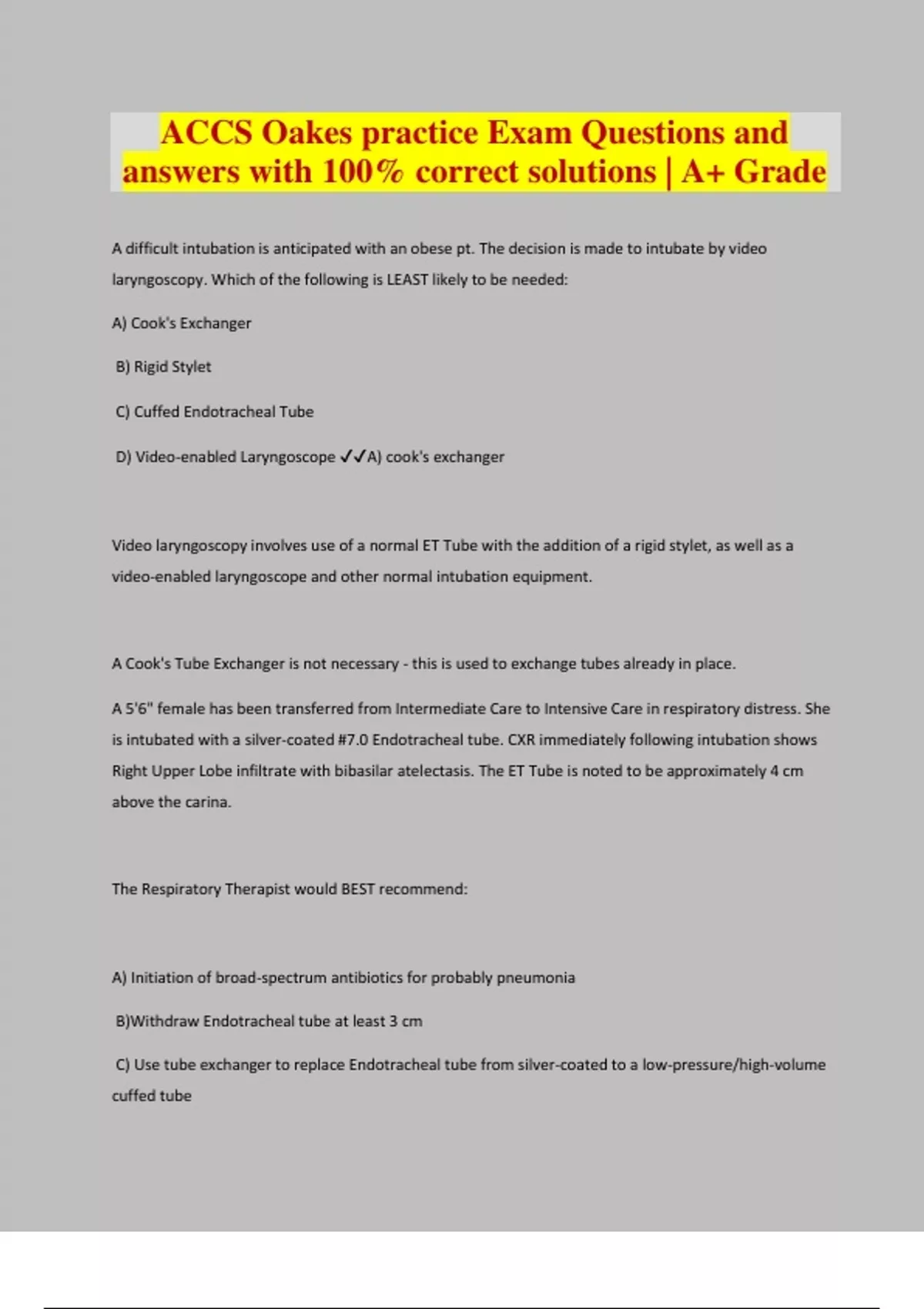 ACCS Oakes practice Exam Questions and answers with 100% correct solutions | A+ Grade - ACCS ...