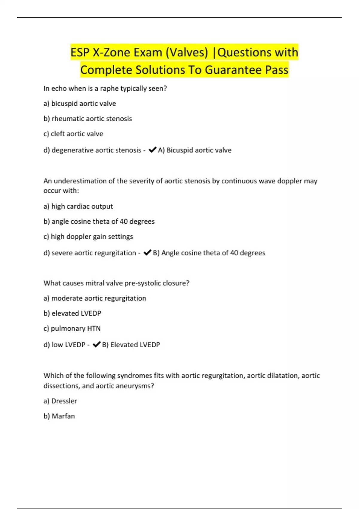 ESP X-Zone Exam (Valves) |Questions with Complete Solutions To ...