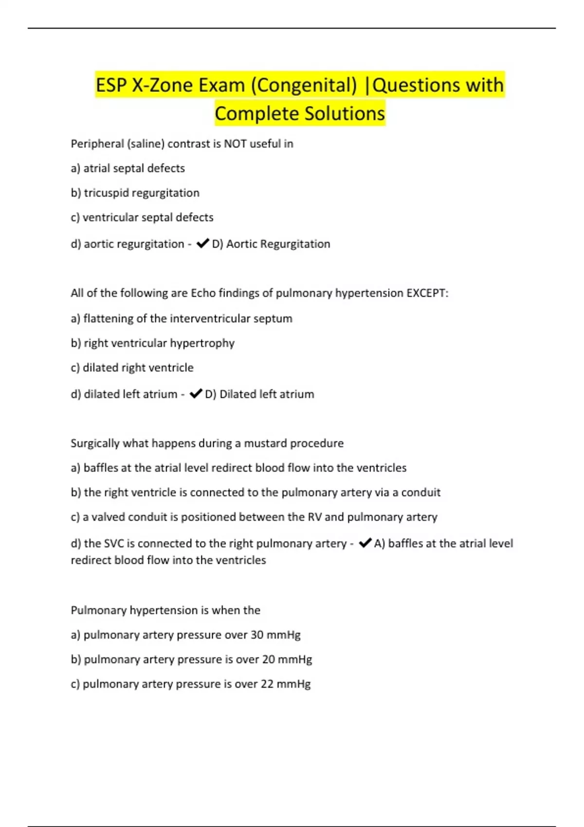 ESP X-Zone Exam (Congenital) |Questions with Complete Solutions - ESP X ...