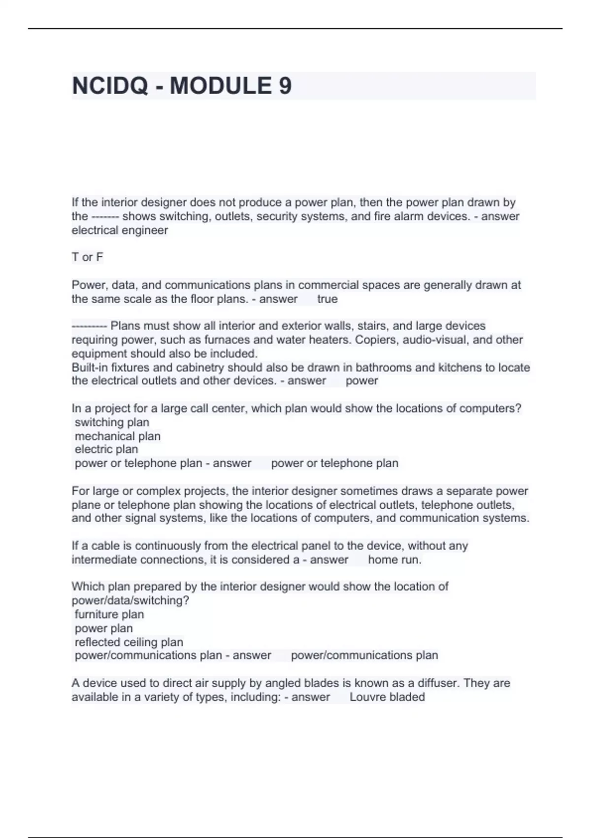 NCIDQ - MODULE 9 QUESTIONS AND ANSWERS 100% ACCURATE 2024 - NCIDQ ...