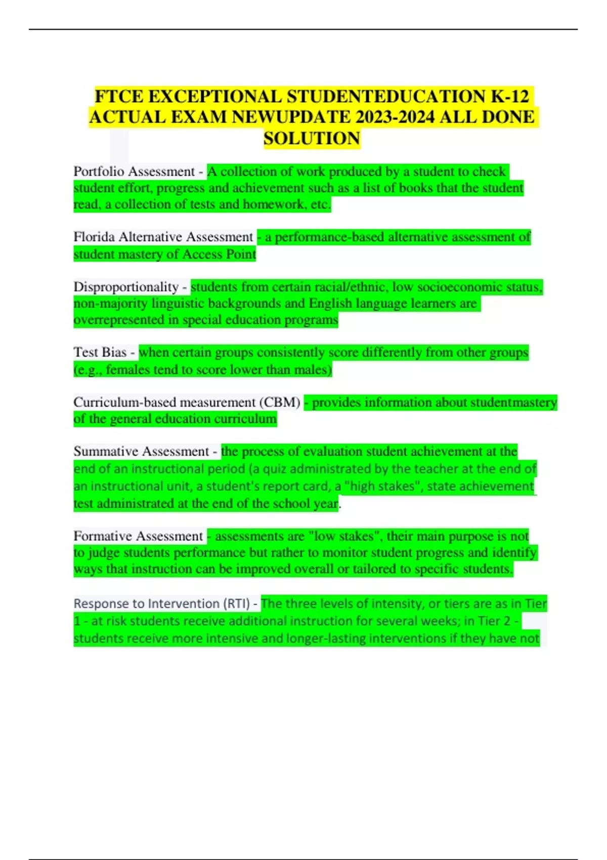 FTCE Exceptional Student Education K-12: Assessment and Instruction ...