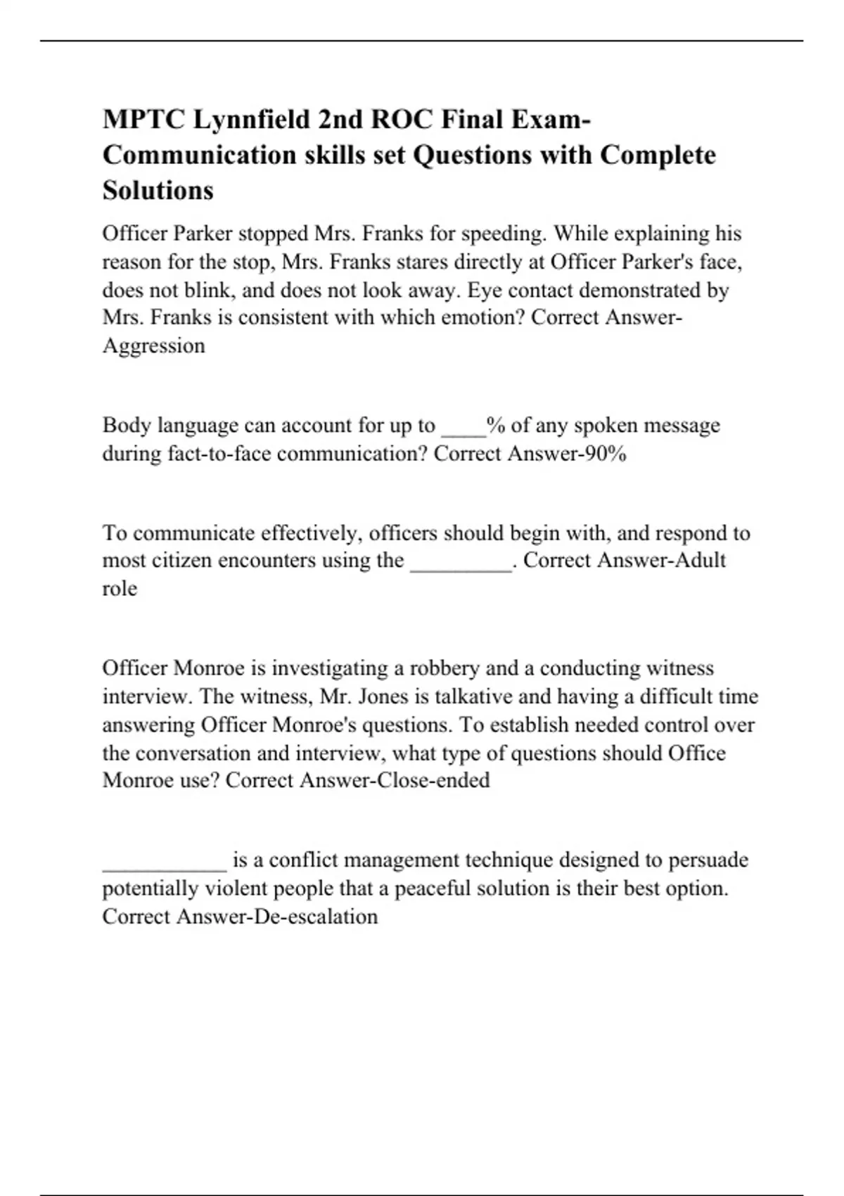 MPTC Lynnfield 2nd ROC Final Exam- Communication skills set Questions ...