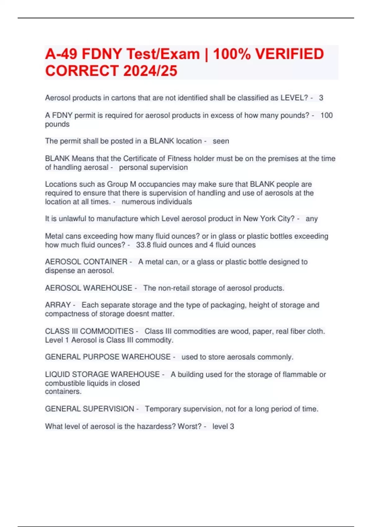 A-49 FDNY Test/Exam | 100% VERIFIED CORRECT 2024/25 - A-49 FDNY - Stuvia US