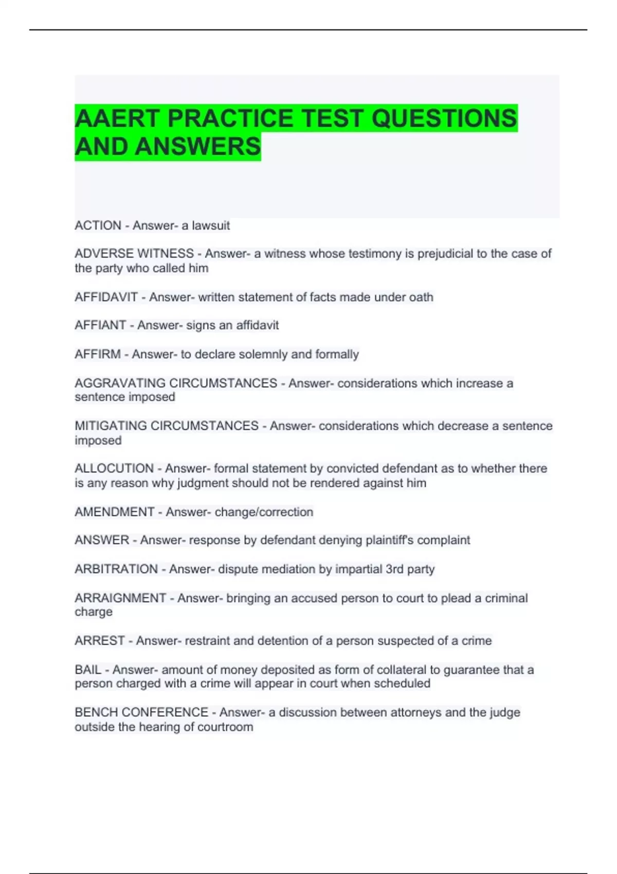 AAERT PRACTICE TEST QUESTIONS AND ANSWERS 2024 - AAERT - Stuvia US