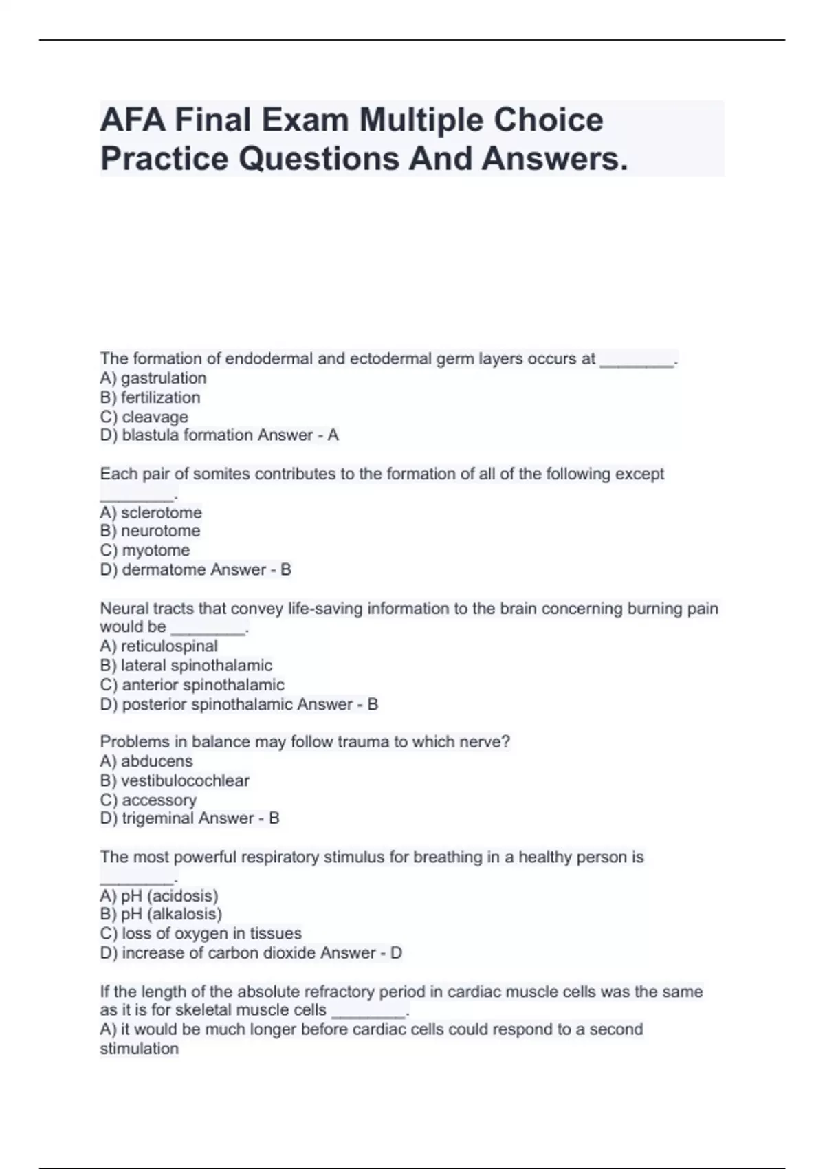 AFA Final Exam Multiple Choice Practice Questions And Answers. - AFA CF - Stuvia US