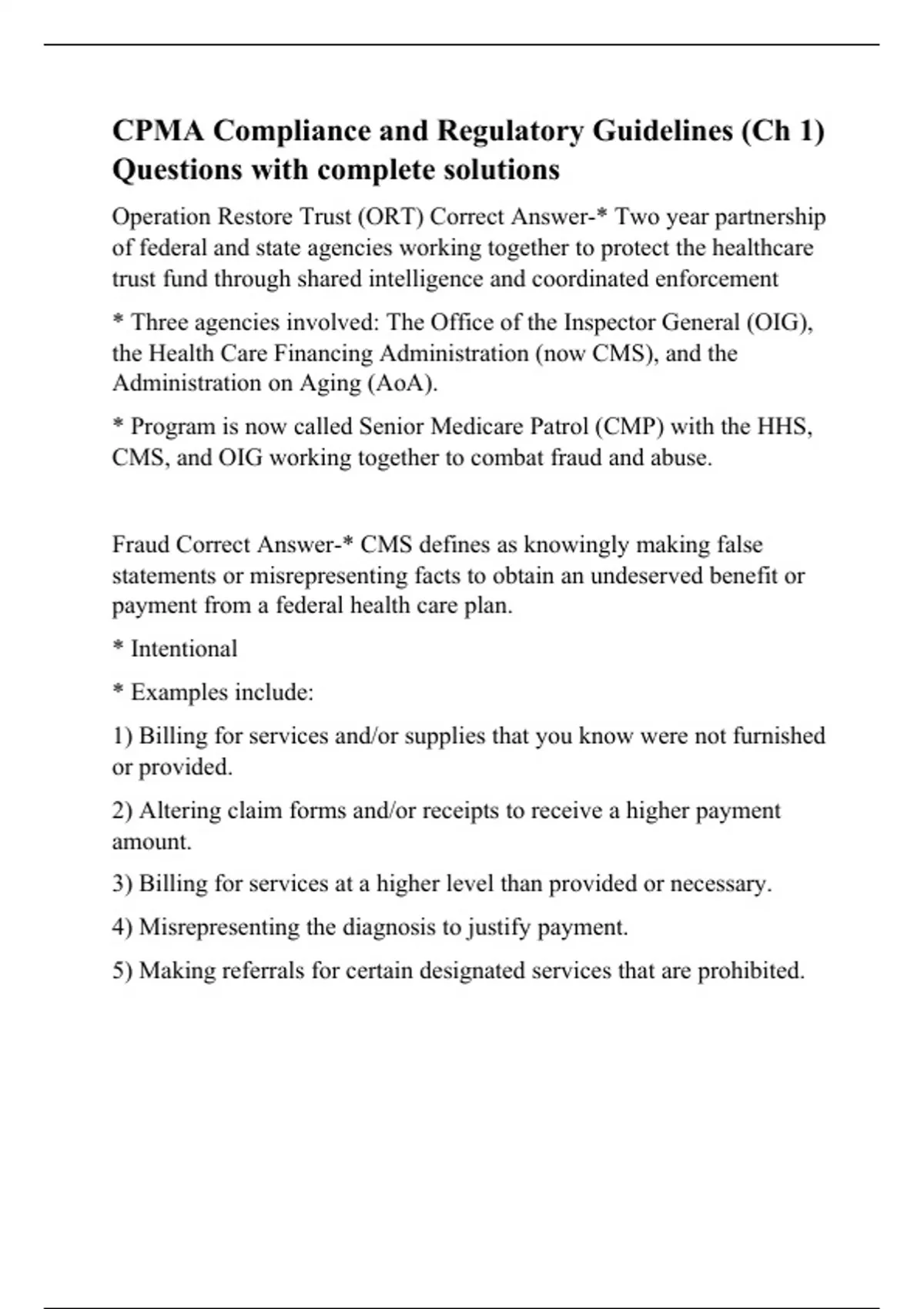 CPMA Compliance and Regulatory Guidelines (Ch 1) Questions with ...