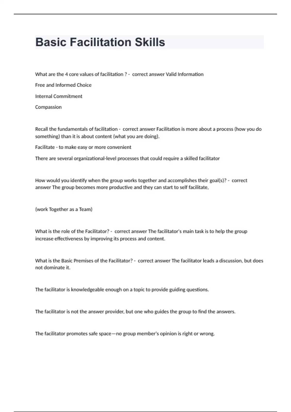 Basic Facilitation Skills Question and answers rated A+ 2024 - DEOMI - Stuvia US