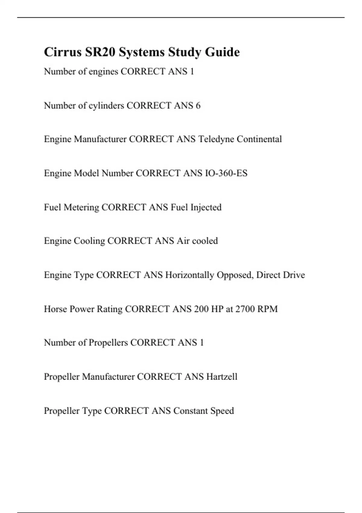 Cirrus SR20 Systems Study Guide Questions With Complete Solutions ...