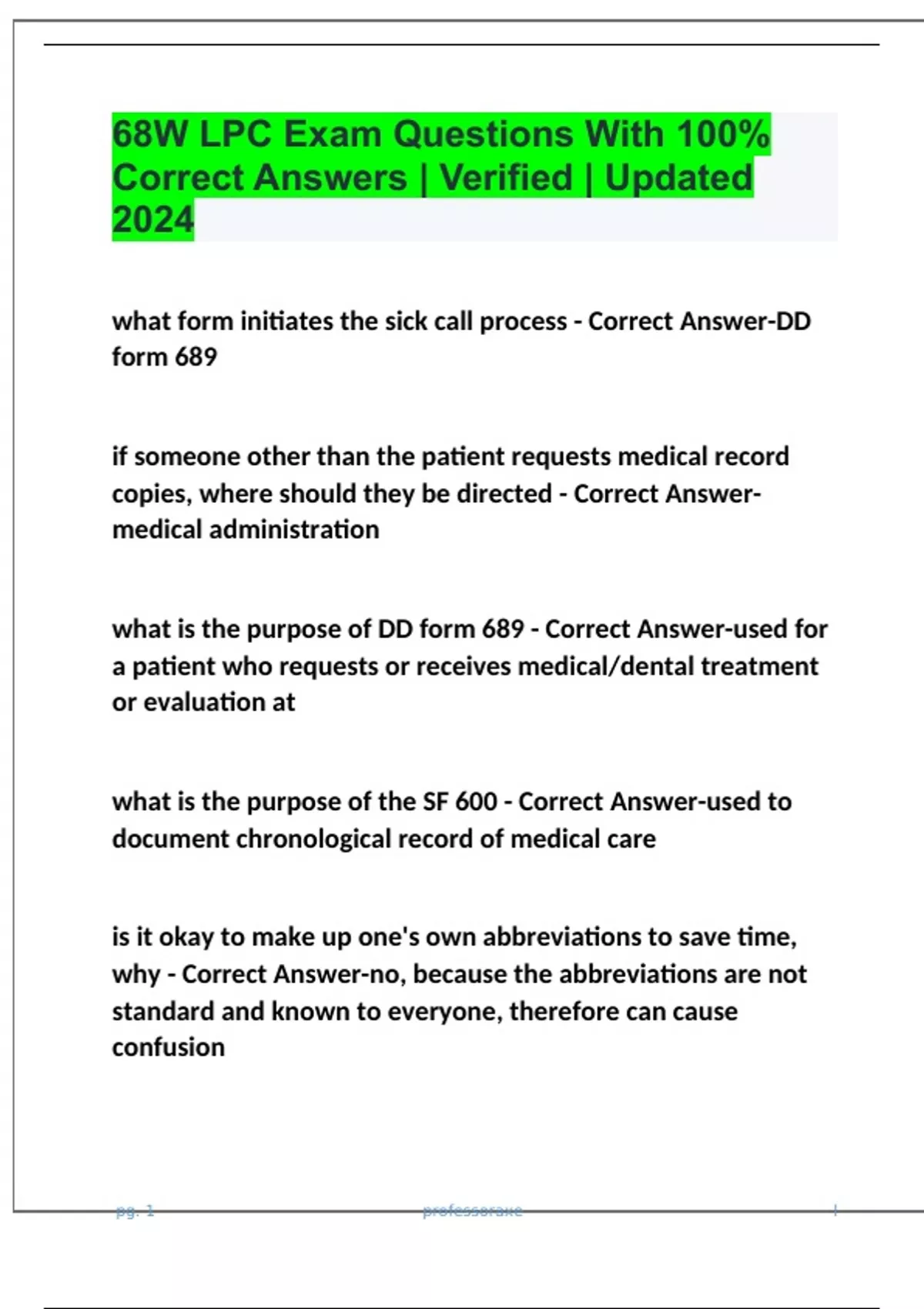 68W LPC Exam Questions With 100% Correct Answers | Verified | Updated ...