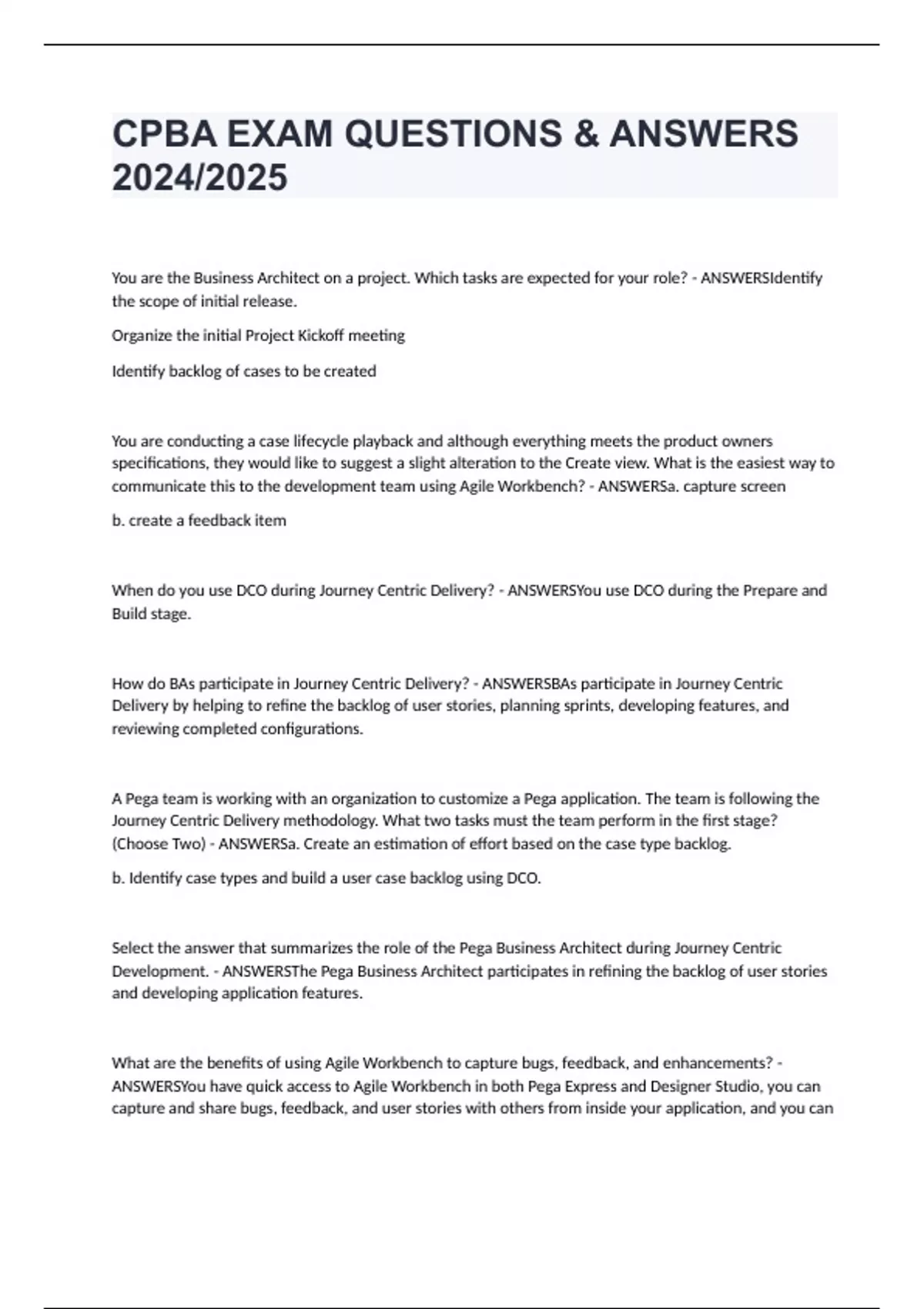 CPBA EXAM QUESTIONS & ANSWERS 2024/2025 - CPBA - Stuvia US