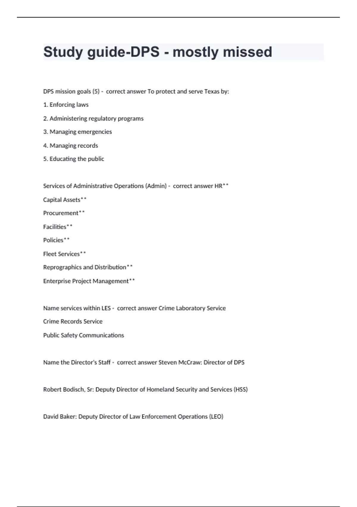 Study guide-DPS - mostly missed Questions with complete solution 2024 ...