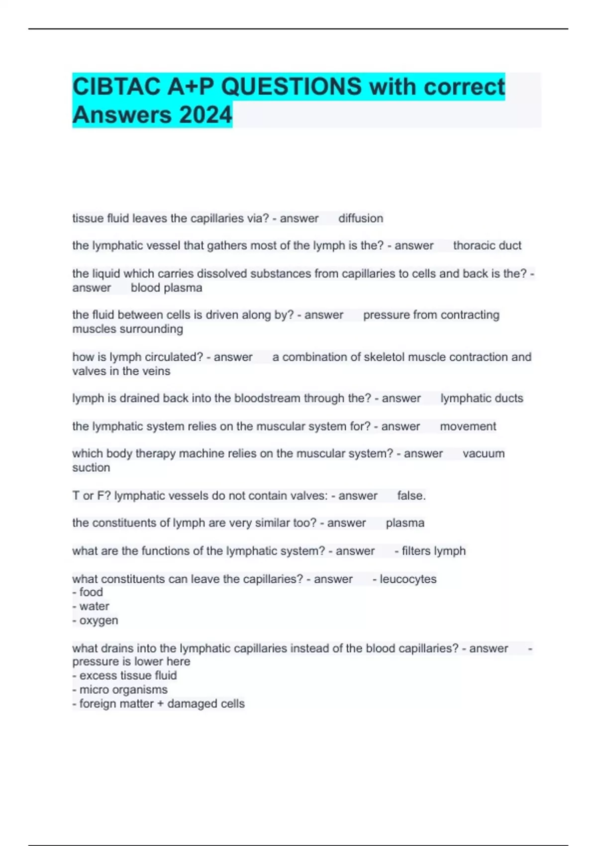 CIBTAC A+P QUESTIONS with correct Answers 2024 - CIBTAC - Stuvia US