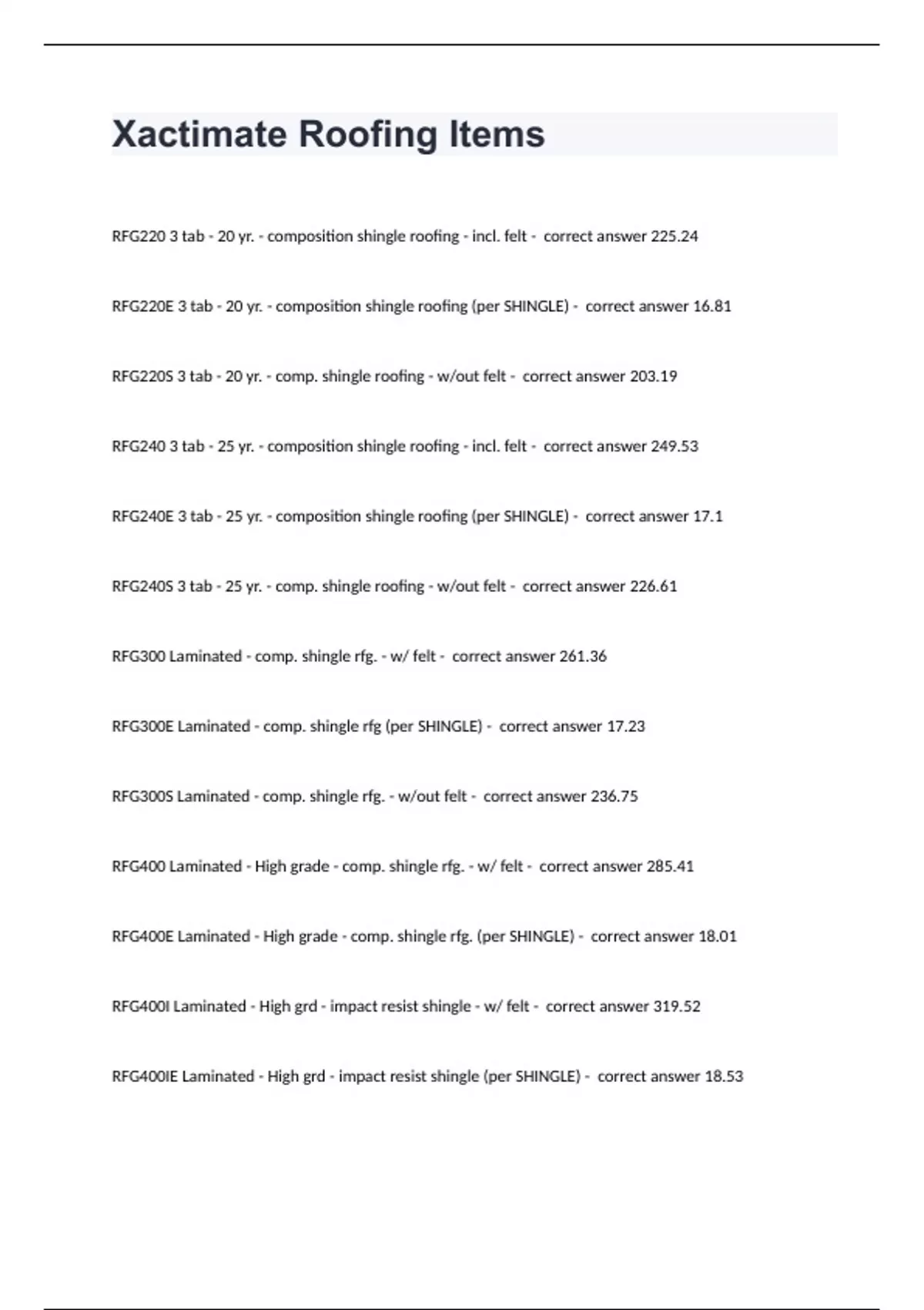 Xactimate Roofing Items Question and answers 100% correct 2024 ...