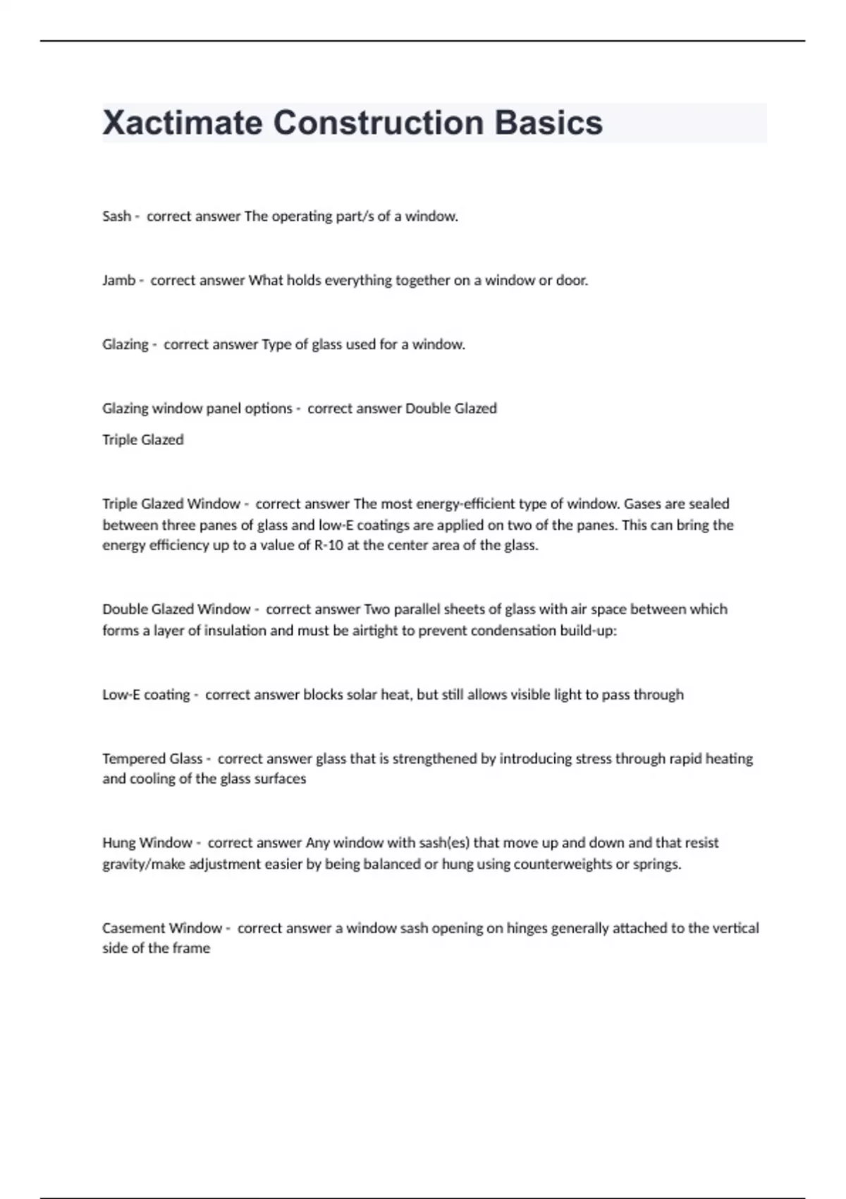 Xactimate Construction Basics Question and answers rated A+ 2024 ...