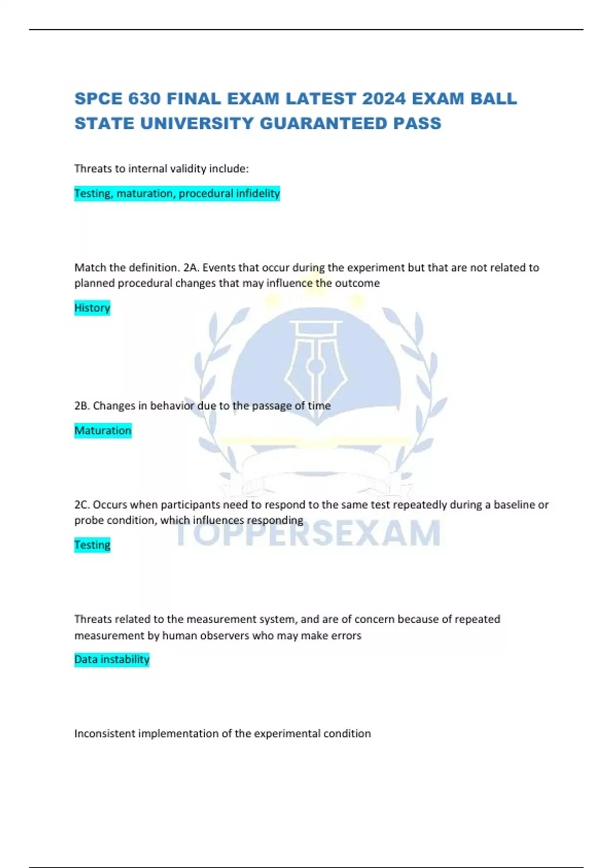 SPCE 630 FINAL EXAM LATEST 2024 EXAM BALL STATE UNIVERSITY GUARANTEED ...