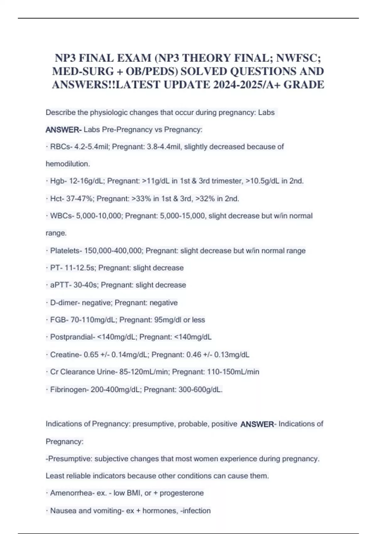 NP3 FINAL EXAM (NP3 THEORY FINAL; NWFSC; MED-SURG + OB/PEDS) SOLVED ...