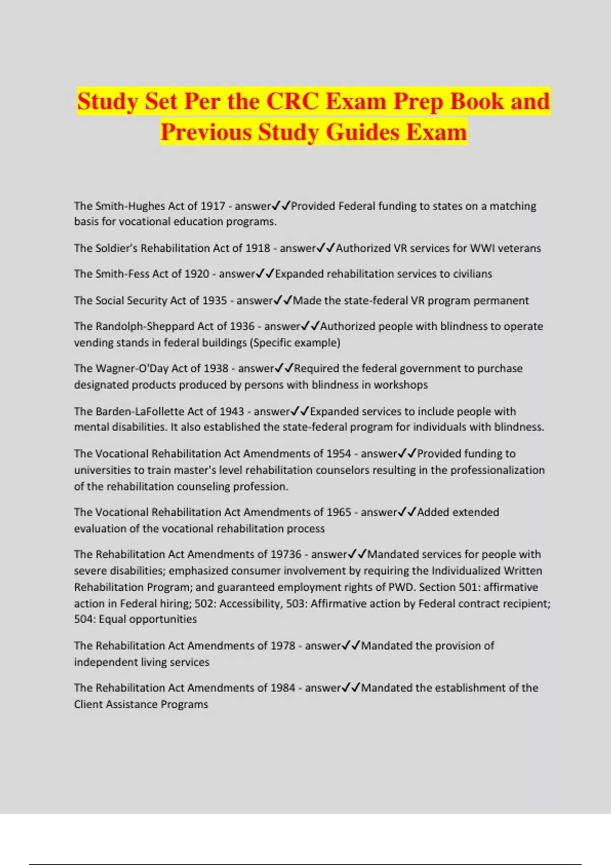 CRC Exam Package Deal Questions With Verified And Updated Answers ...