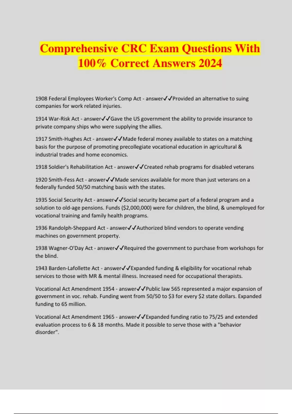 Comprehensive CRC Exam Questions With 100% Correct Answers 2024 - CRC - Stuvia US