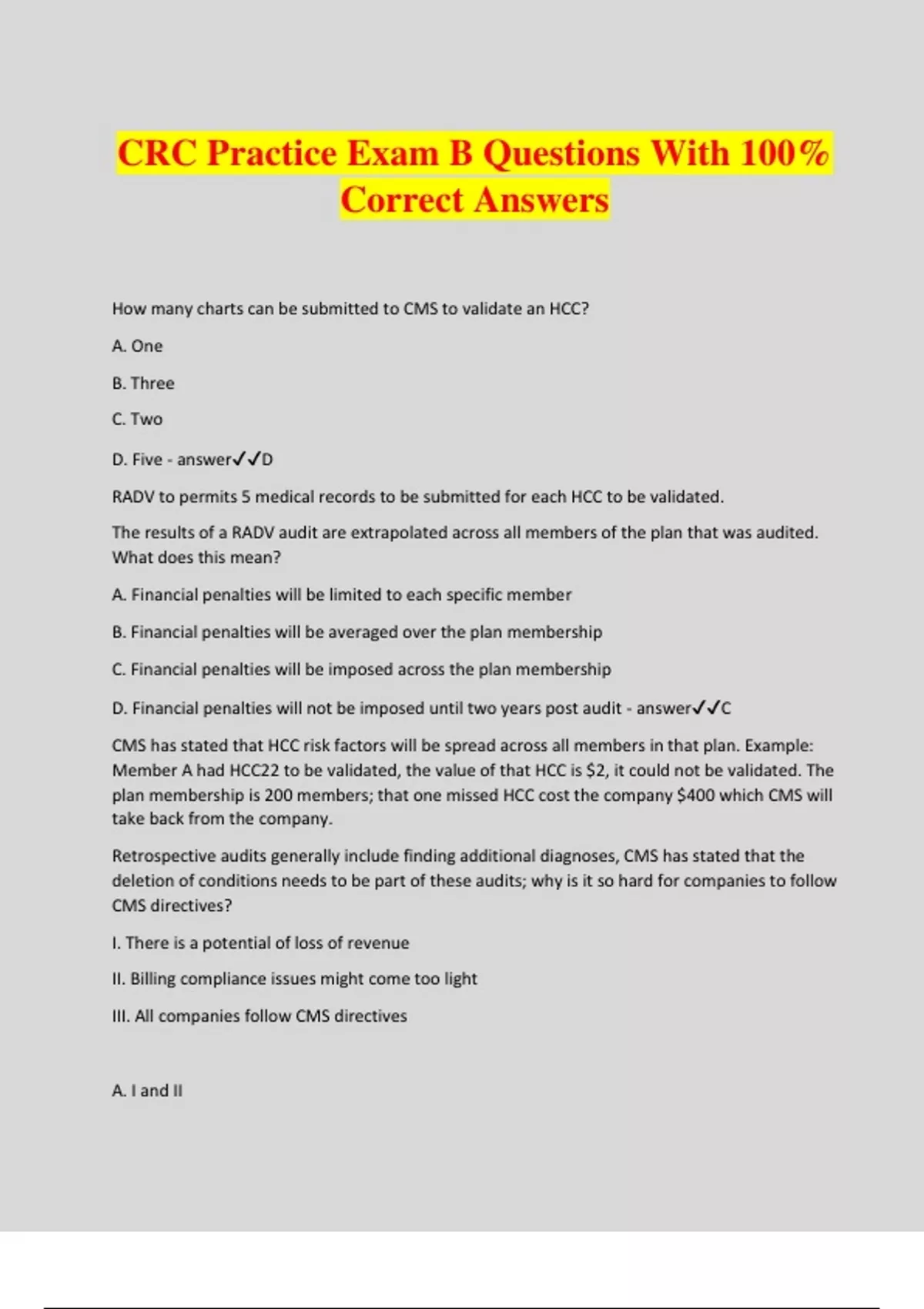 Crc Practice Exam B Questions With 100 Correct Answers Crc Stuvia Us
